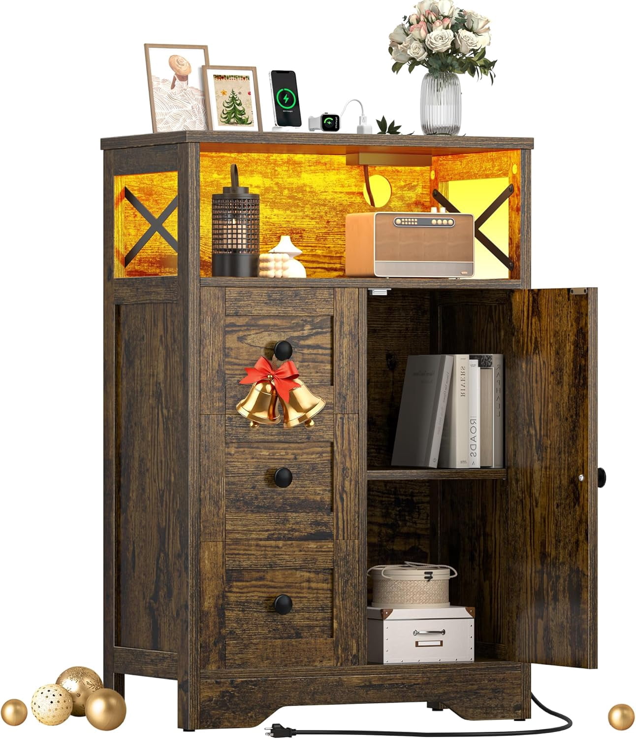 Storage Cabinet with Doors and Shelves LED Coffee Bar Cabinet with ...