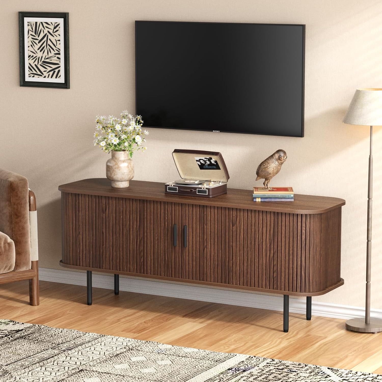 Storage Cabinet, Fluted Sideboard Buffet Cabinet with Storage, Console ...