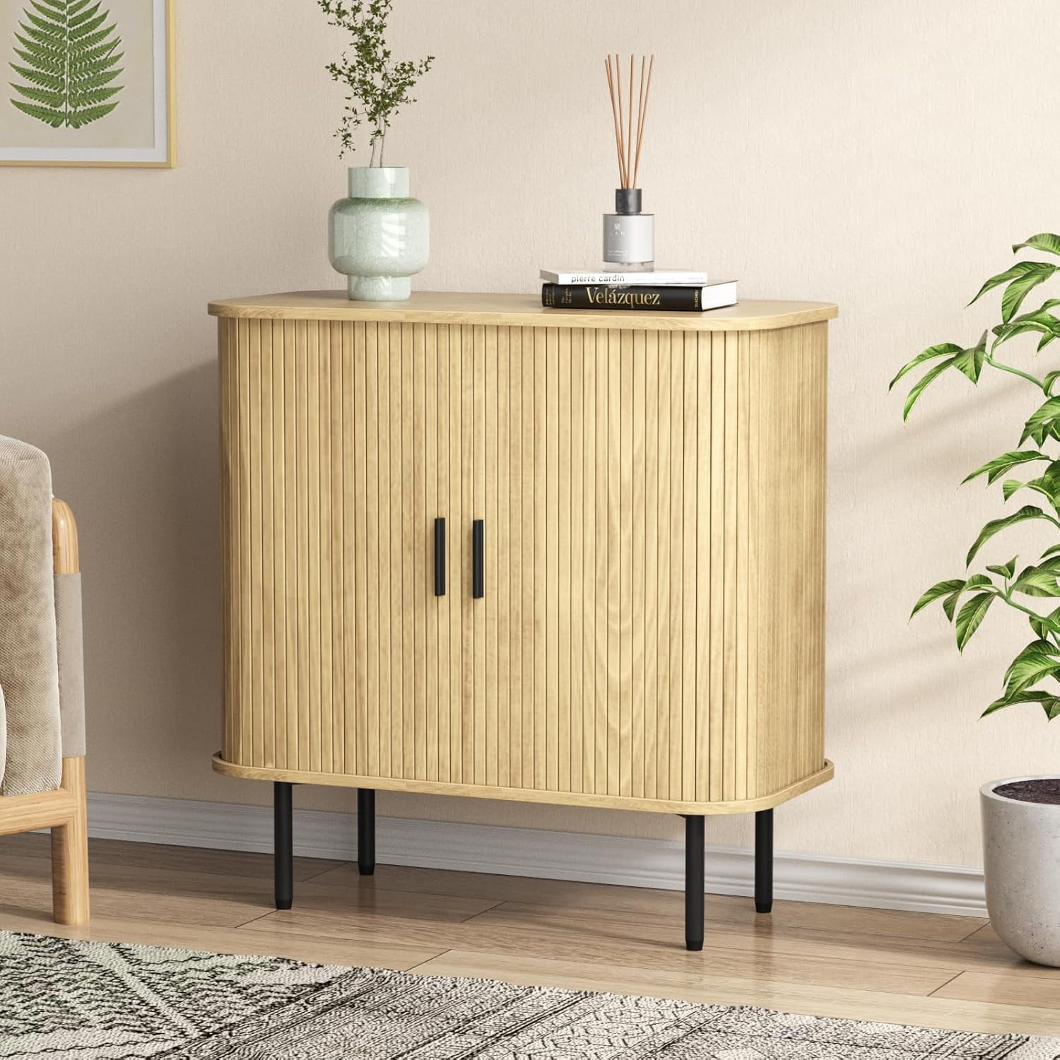 Storage Cabinet, Fluted Sideboard Buffet Cabinet with Storage, Console Table Credenza with ...