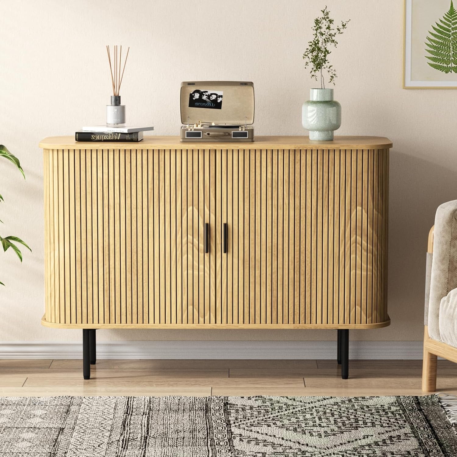 Storage Cabinet, Fluted Sideboard Buffet Cabinet with Storage, Console Table Credenza with ...