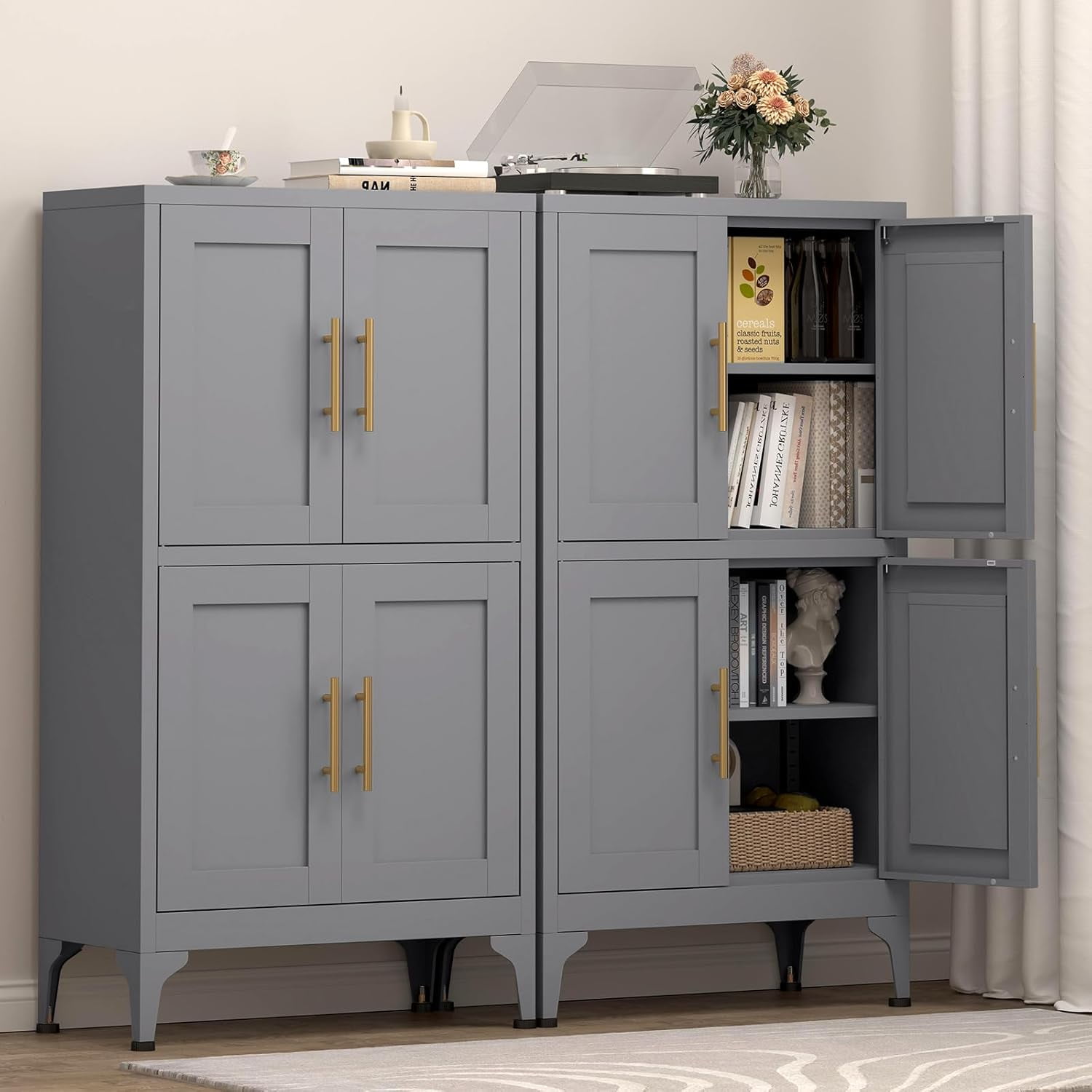 Storage Cabinet,Metal Small Cabinet with Doors and Shelves,Floor ...