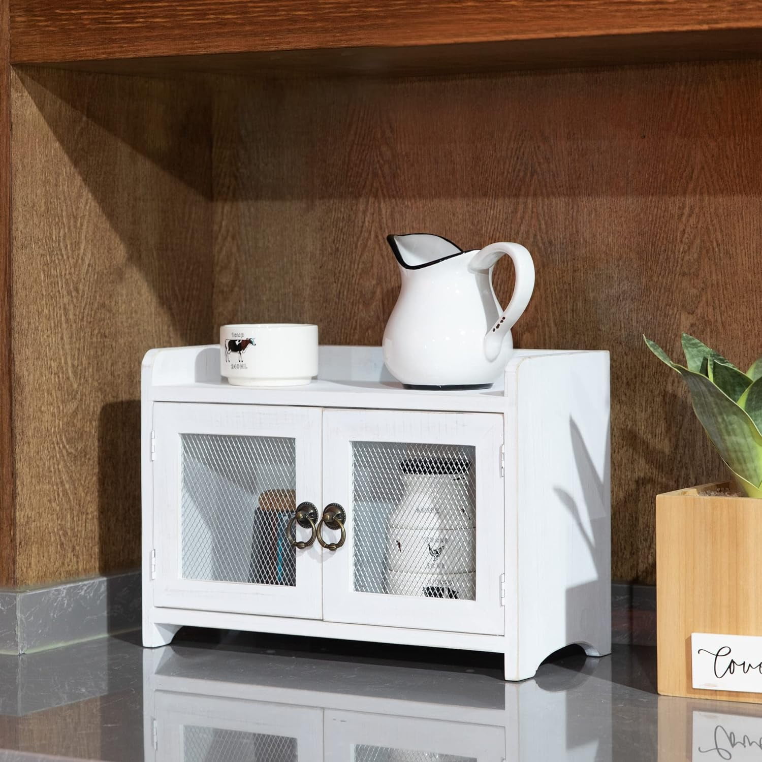 Storage Cabinet, Mini Countertop Cabinet, Wood Organizer for Kitchen ...