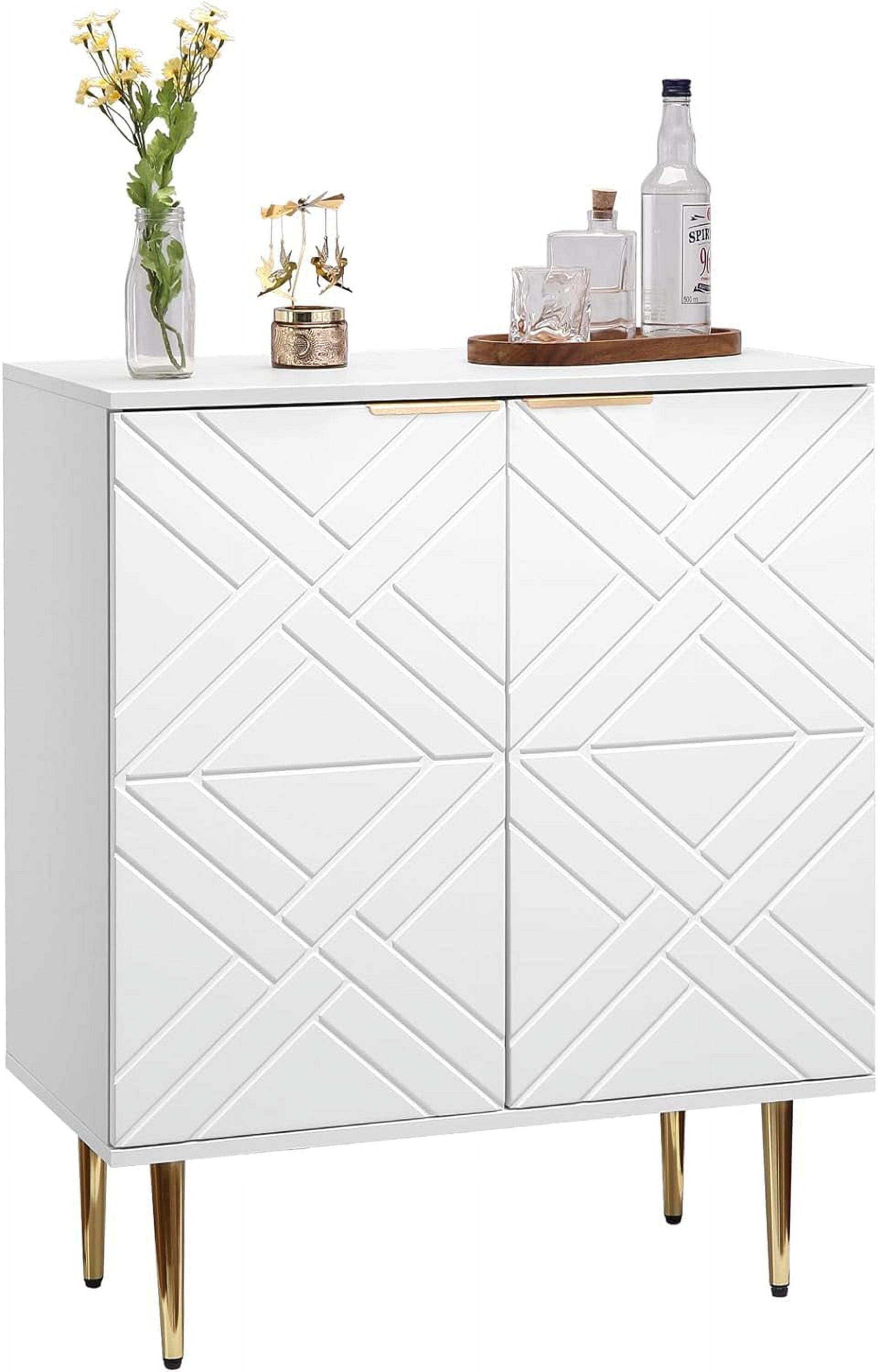 Storage Cabinet,Modern Accent Cabinet with 2 Doors, Wood Buffet Cabinet with Inner Shelf, White ...