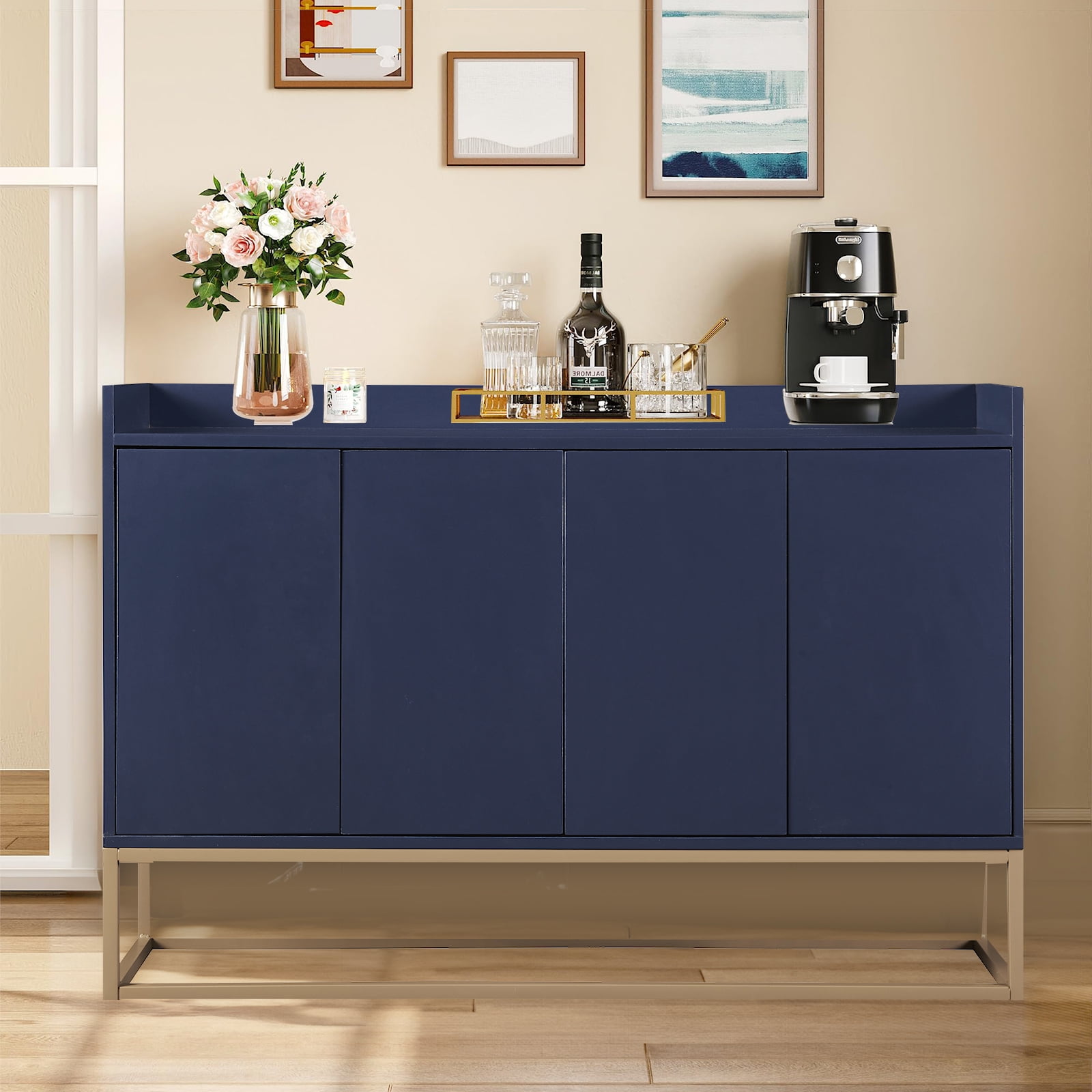 Storage Cabinet, Modern Console Table with Adjustable Shelves and Metal ...