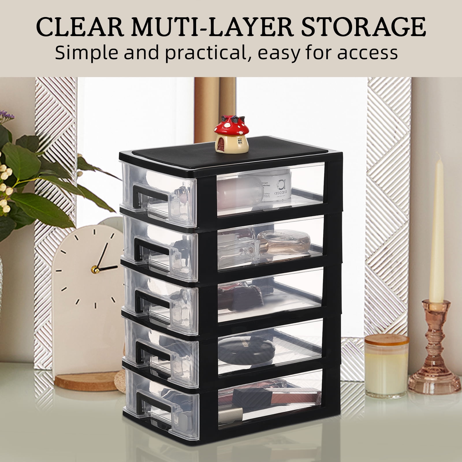 POPETPOP Office Storage Cabinet Transparent PP 1Pcs 12.4x8.3x6 In ...