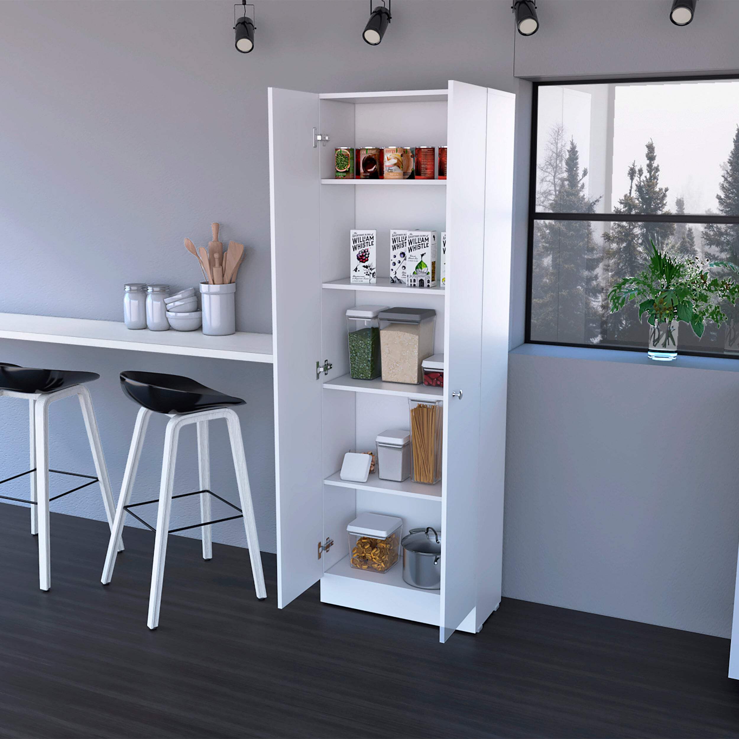 Storage Cabinet Pipestone, Double Door, White Finish White Particle ...