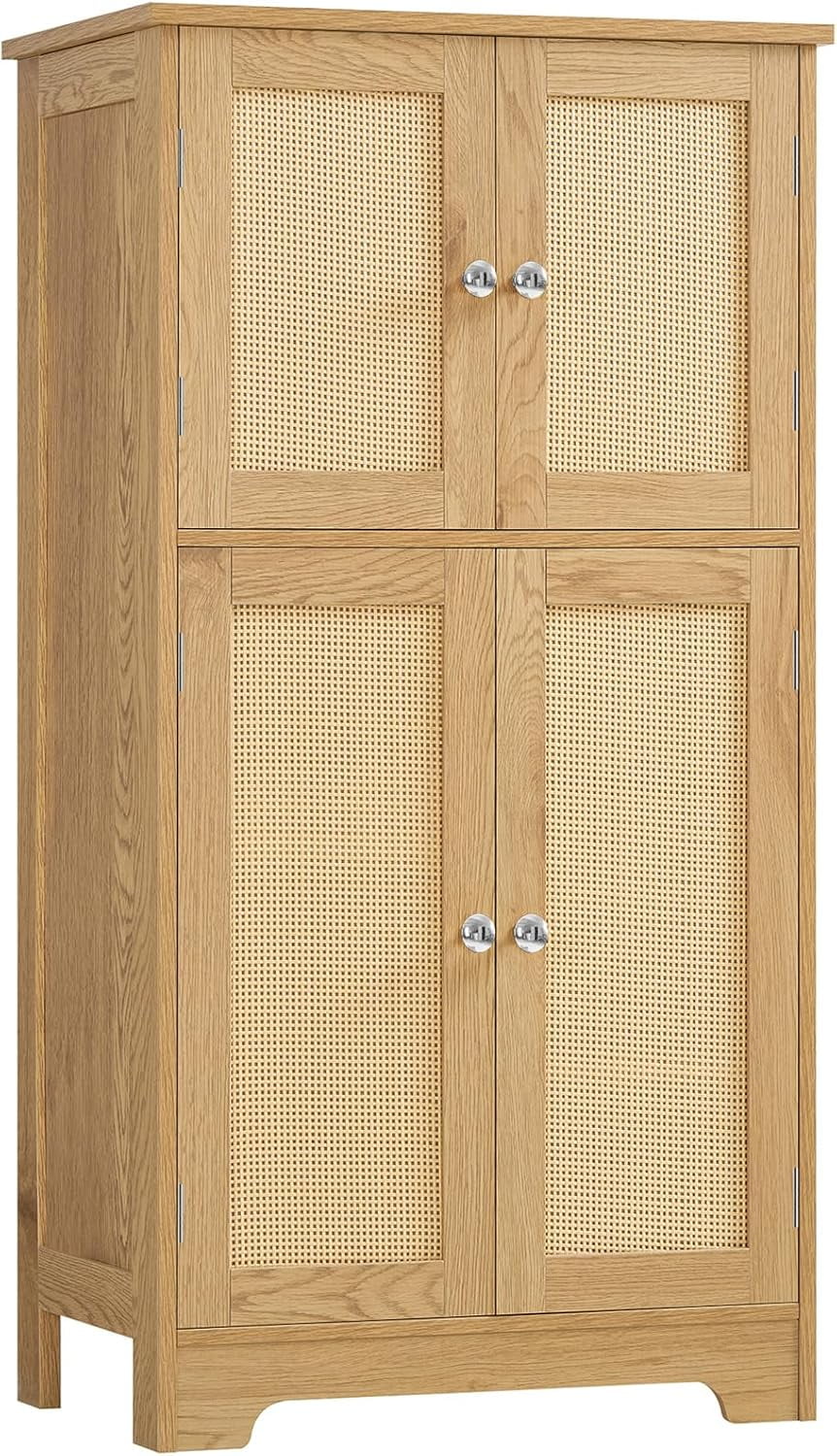 Storage Cabinet, Rattan Cabinets with 2 Adjustable Shelves & 4 Doors ...