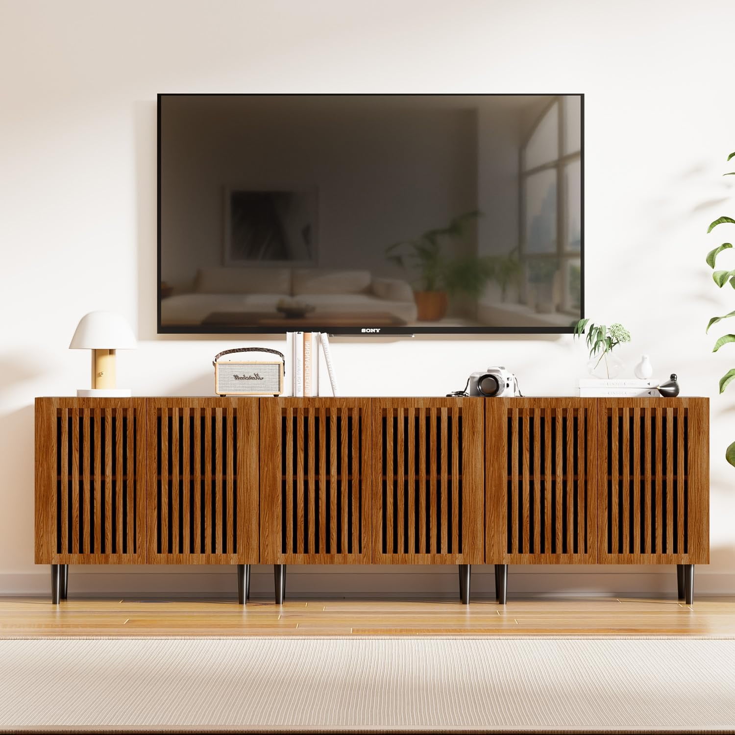 Storage Cabinet Set of 3, 94.5" Buffet Cabinet with 6 Doors and Adjustable Shelf, Sideboard ...