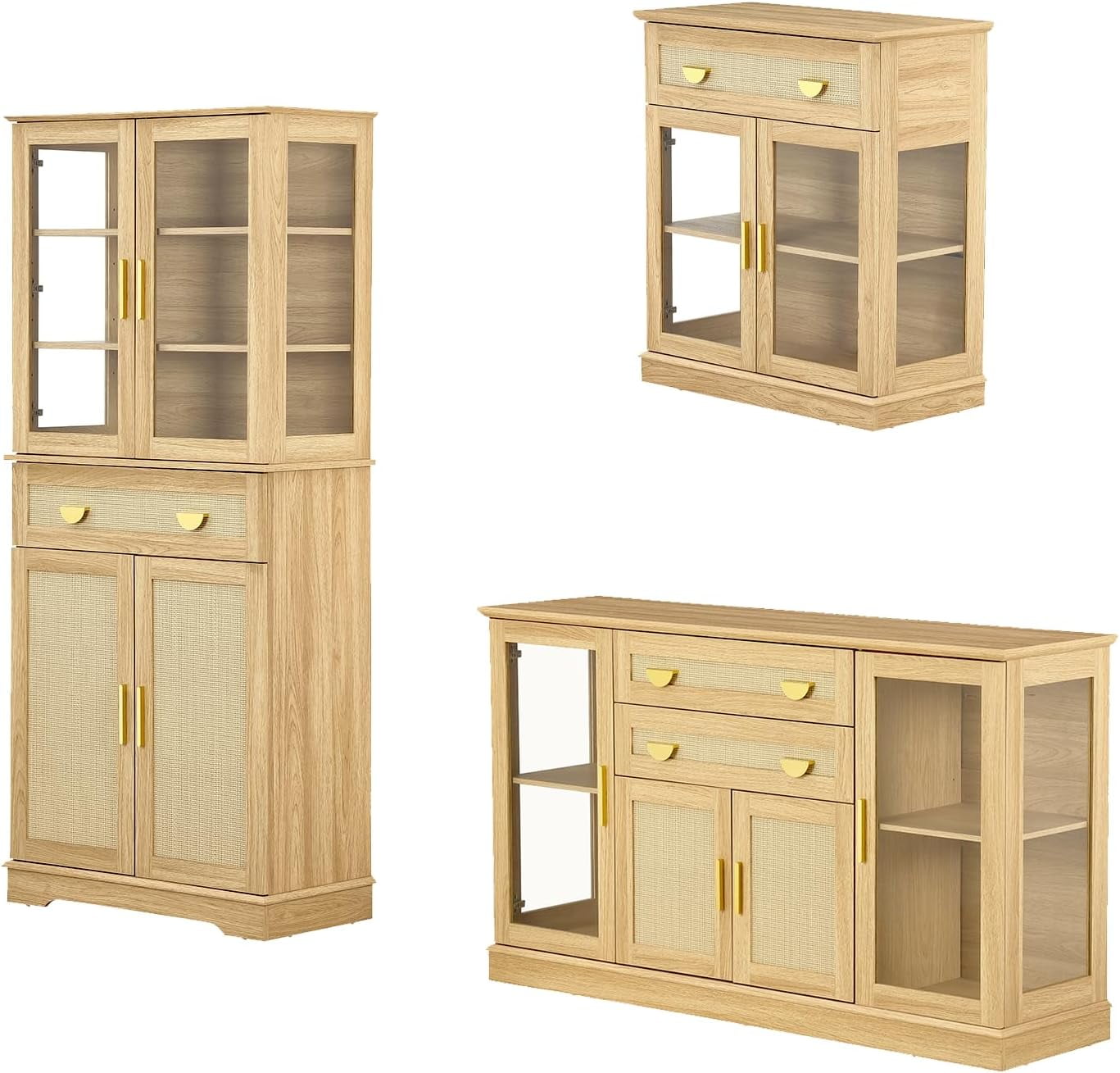 Storage Cabinet Set,3 different cabinet with adjustable shelves and ...
