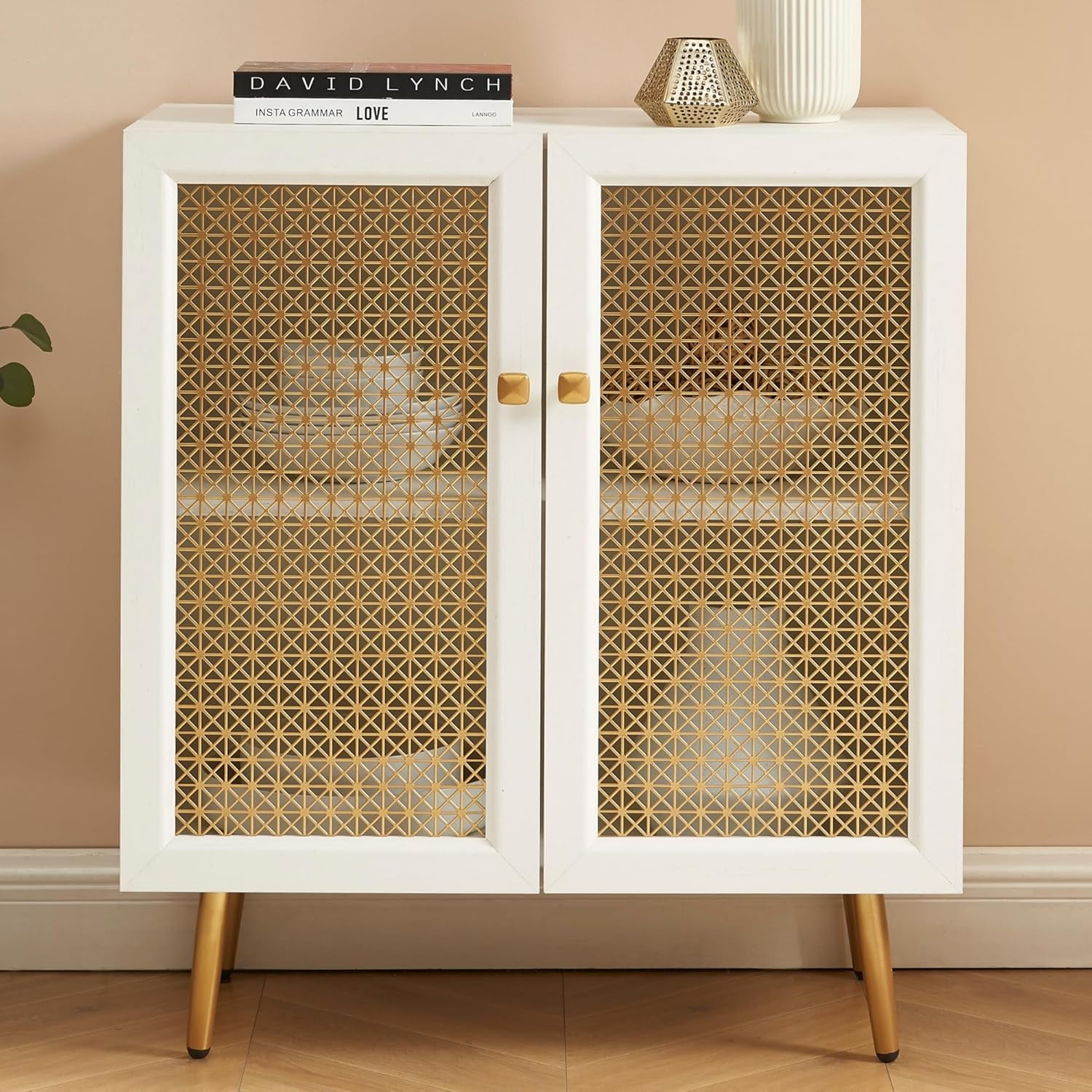 Storage Cabinet Sideboard Buffet with 2-Metal Mesh Door Multifunctional ...