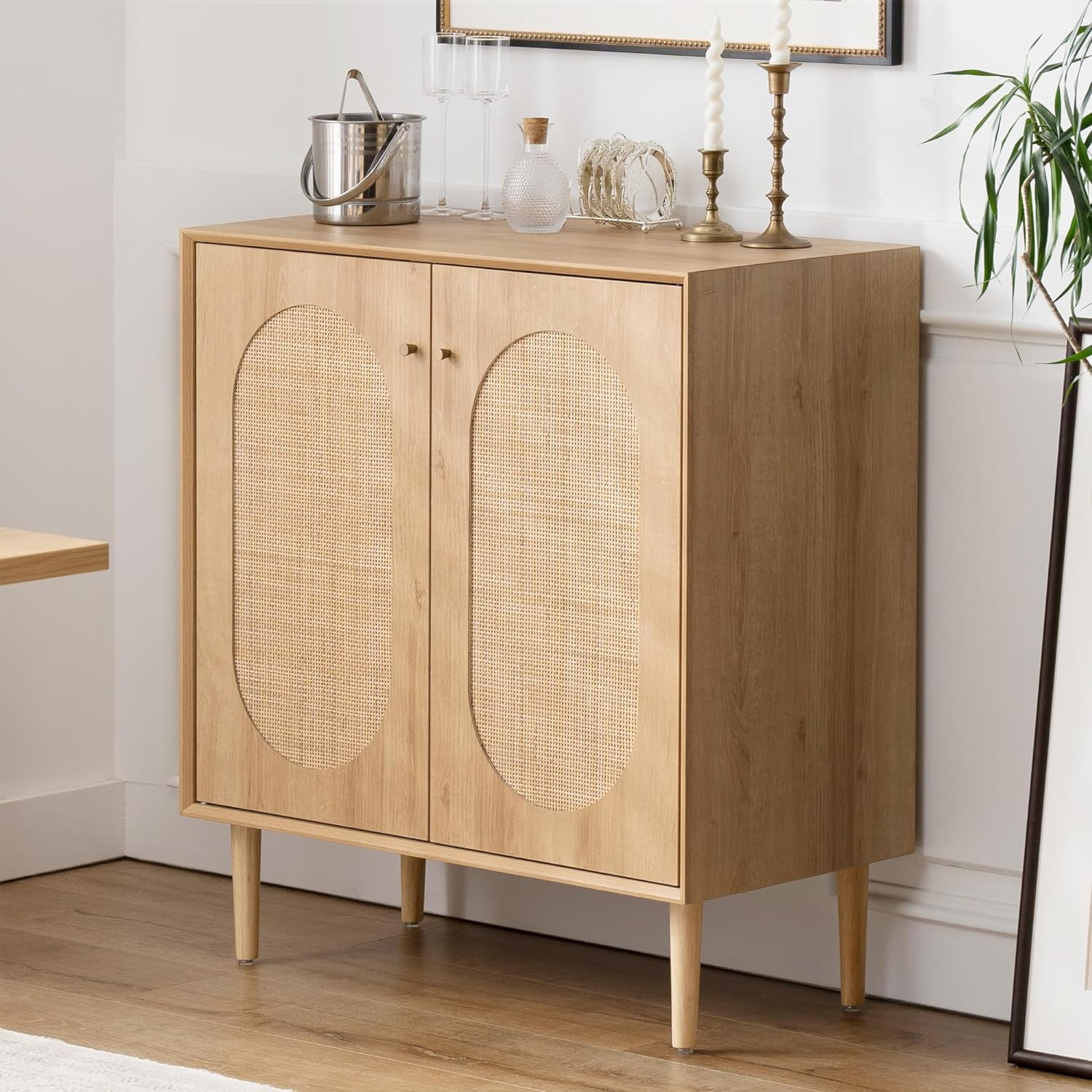 Storage Cabinet Sideboard with Rattan Doors, Boho Buffet Sideboard Bar ...