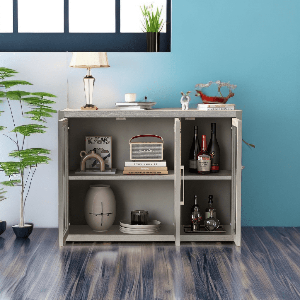 Storage Cabinet Sideboard with 3 Tempered Glass Doors and Adjustable ...