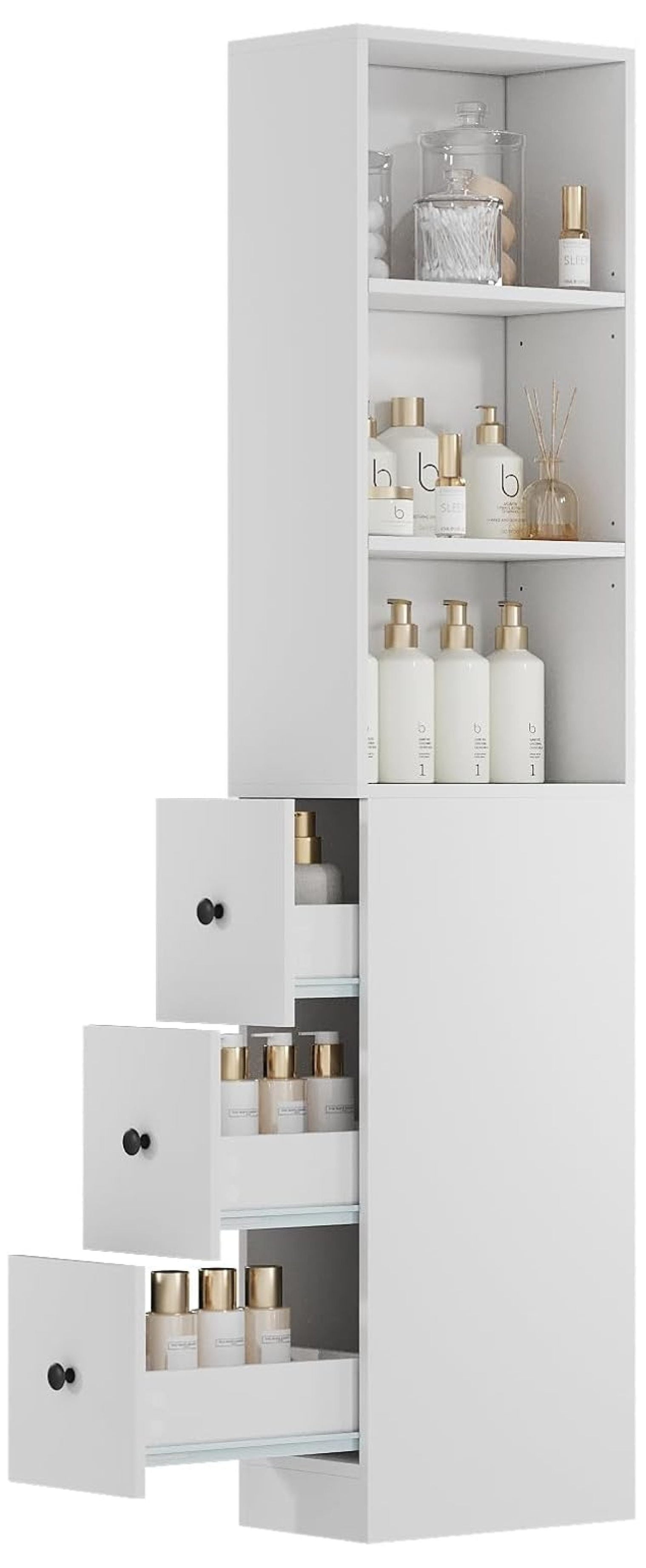Storage Cabinet Tall Narrow Bathroom Organizer with 3-Level Adjustable ...