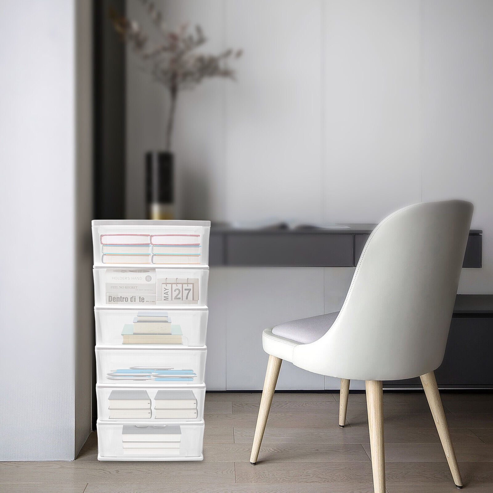 Storage Cabinet w/ 6 Plastic Drawers Clear Storage Cart for Storaging ...