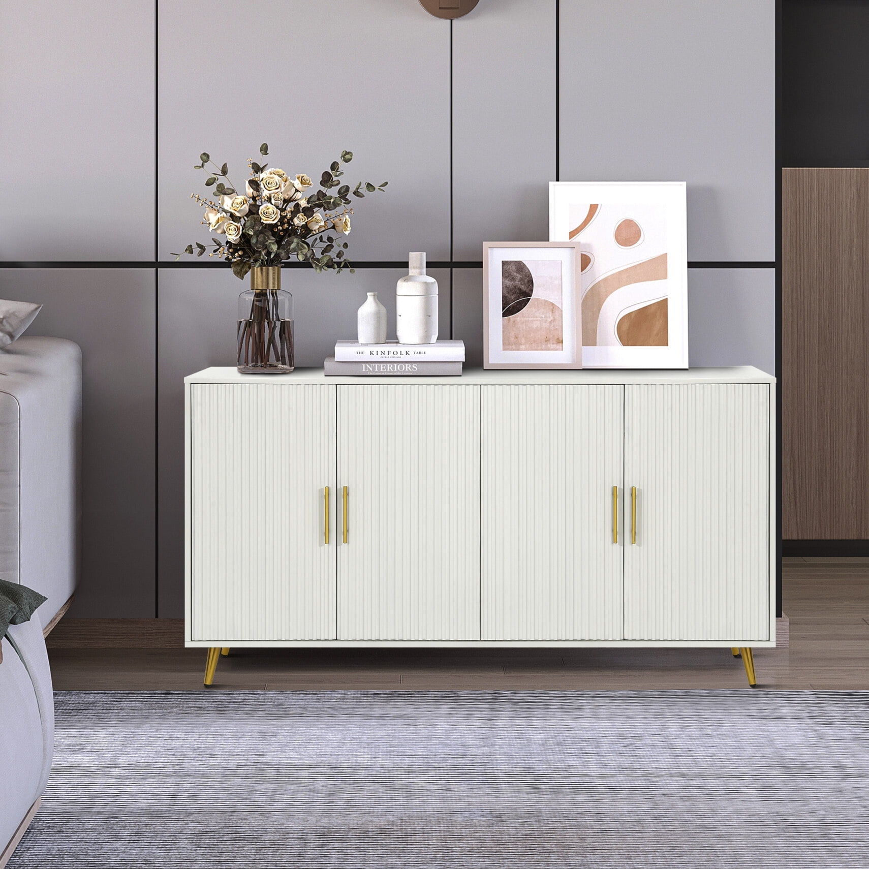 Storage Cabinet with 2 Deep Cabinets and Gilt Iron Leg, Buffet ...