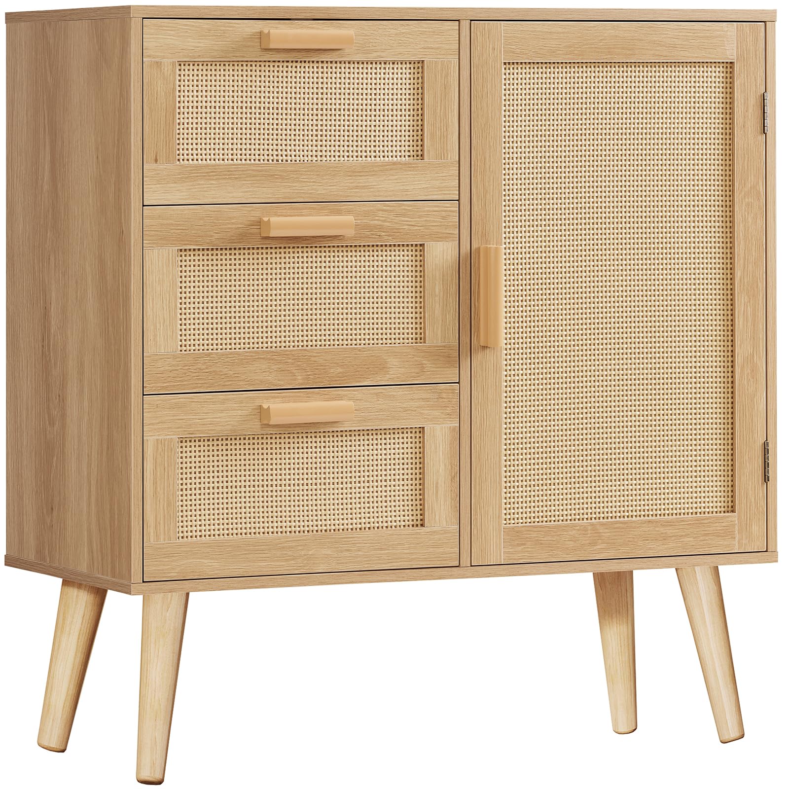 Storage Cabinet with 3 Drawers, Rattan Cabinet with Adjustable Shelf ...
