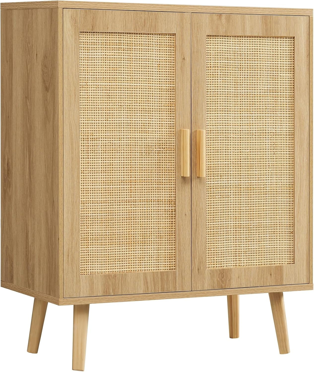 Storage Cabinet with Adjustable Shelf, Rattan Cabinet with Doors ...