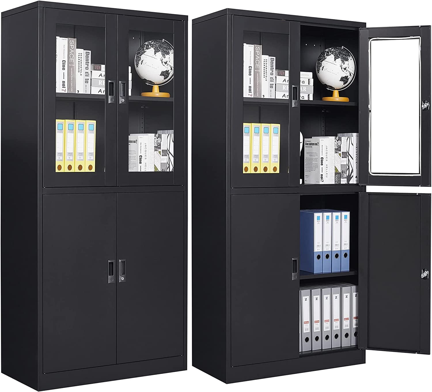 Storage Cabinet with Doors and Shelves,71" Steel Locker Acrylic Glass ...