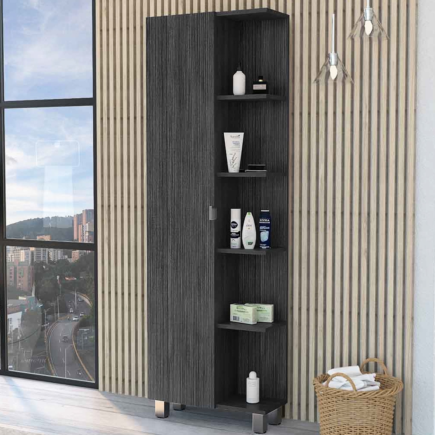 Storage Cabinet with Five Shelves | One Door and Interior Shelves ...