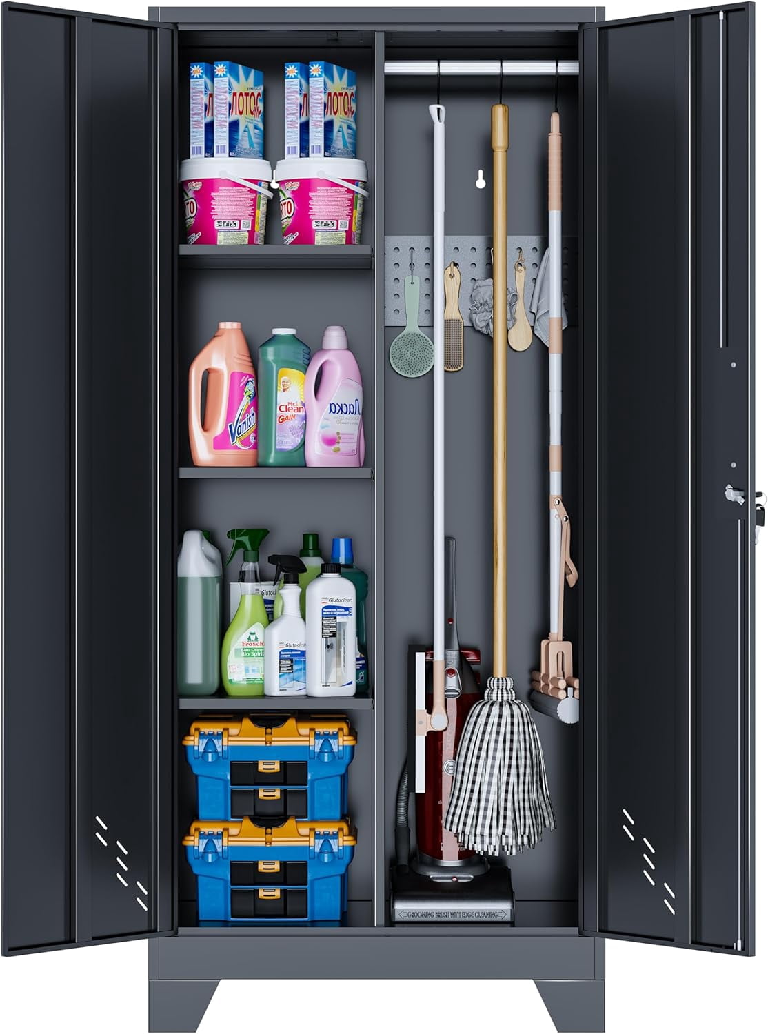 Storage Cabinets with Locking Doors,61" Tall Metal Cleaning Tool ...