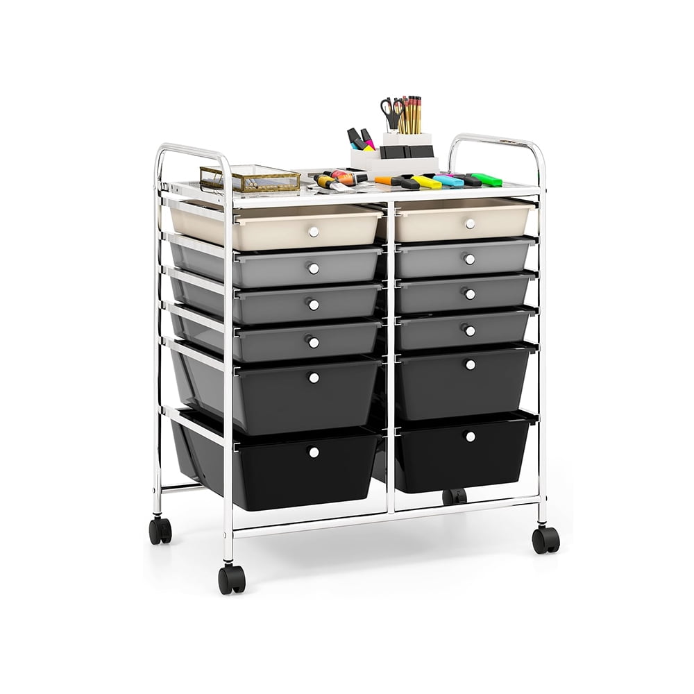Storage Cart with 12 Drawers Rolling Wheels Semi-Transparent Versatile ...