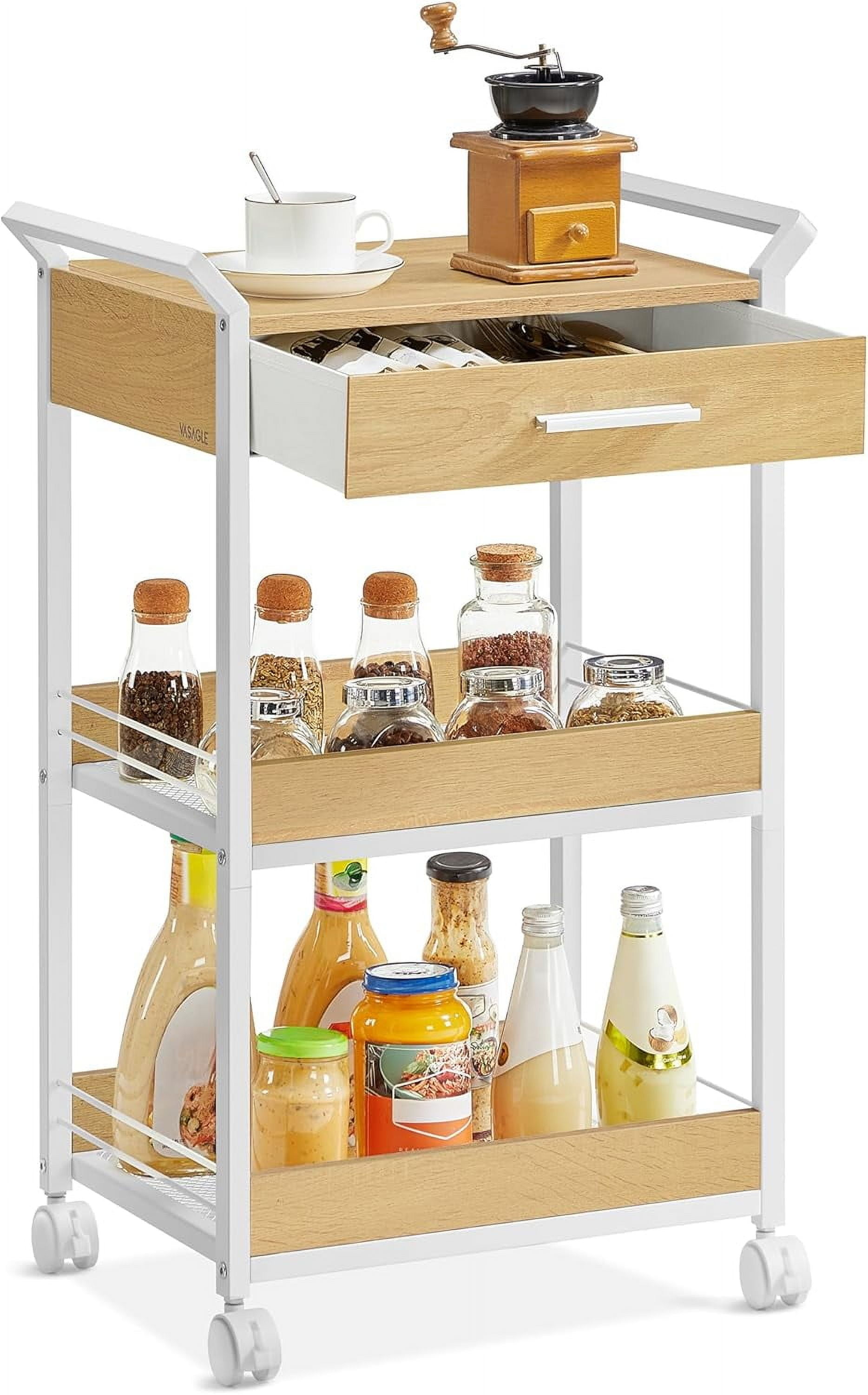 Storage Cart, 3-Tier Rolling Utility Cart with Table Top, Handles, 4 ...