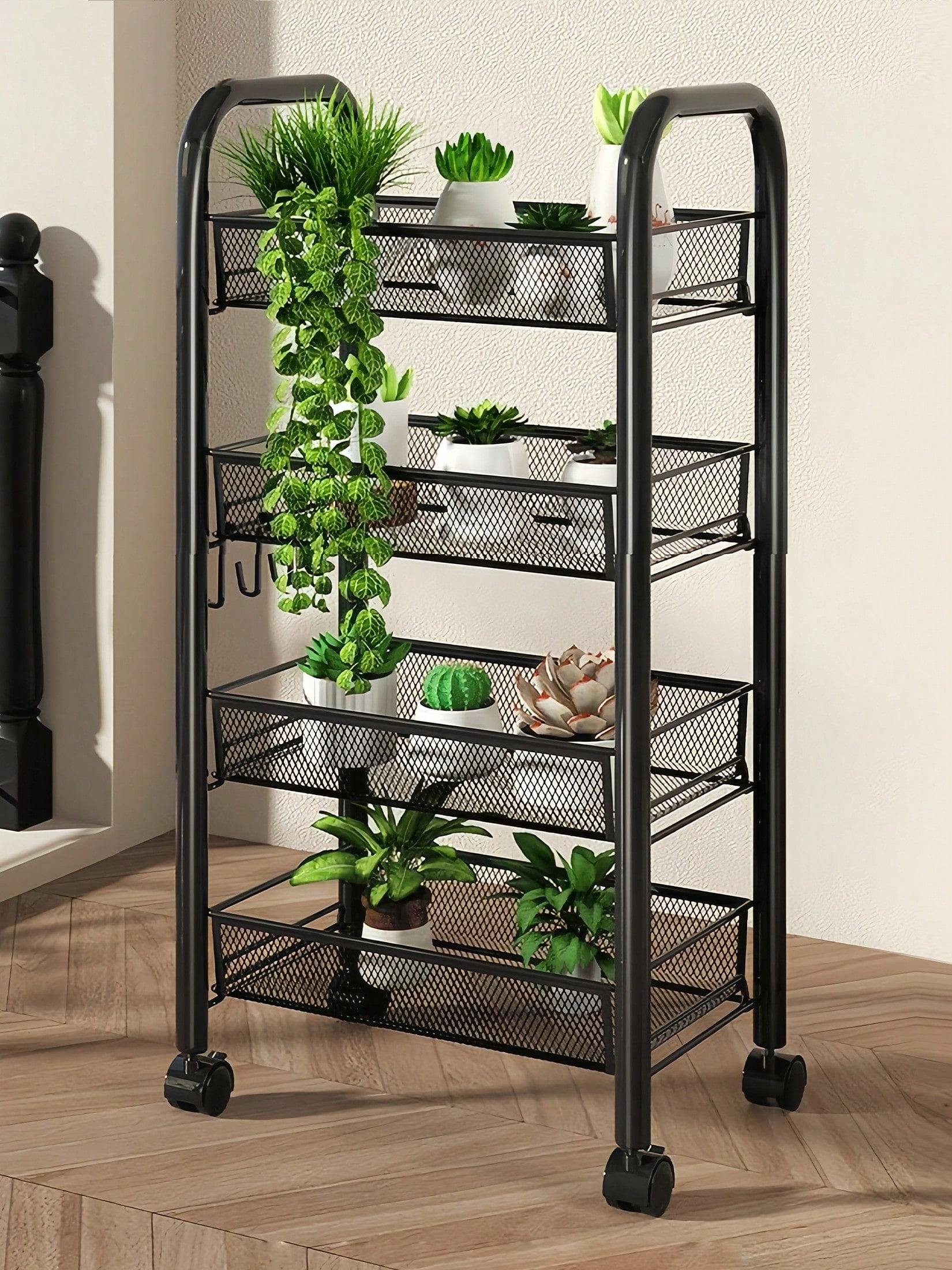 Storage Cart With Drain Basket, Mobile Shelving Unit Rolling Utility ...
