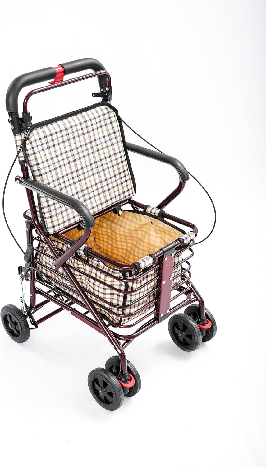 Storage Cart for Olders with Seat, Foldable Rolling Walker for Seniors ...