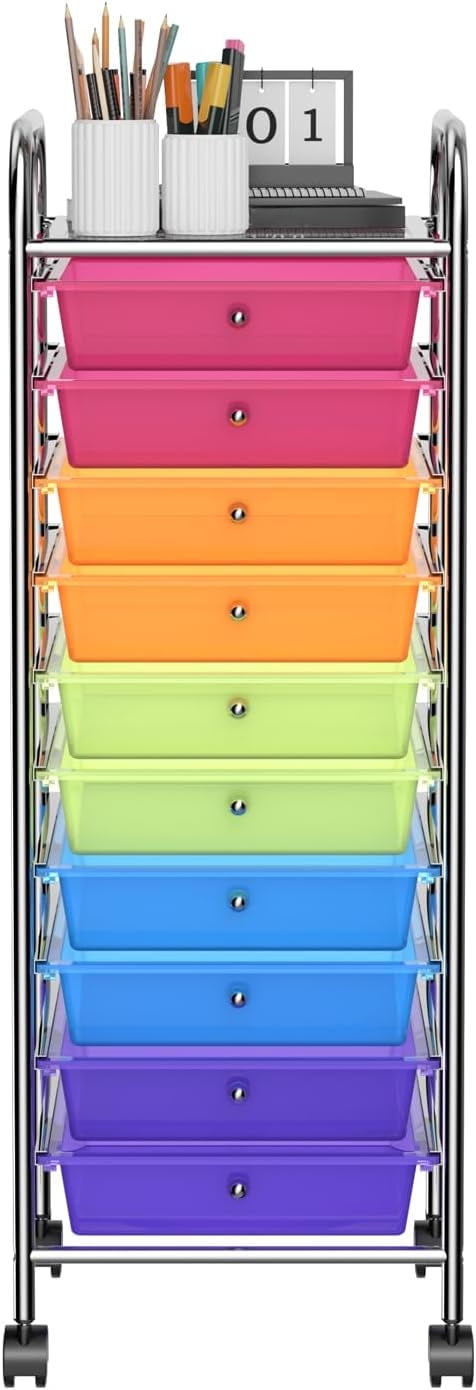 Storage Cart, Rolling Utility Cart with 10 Drawers, Portable Handles ...