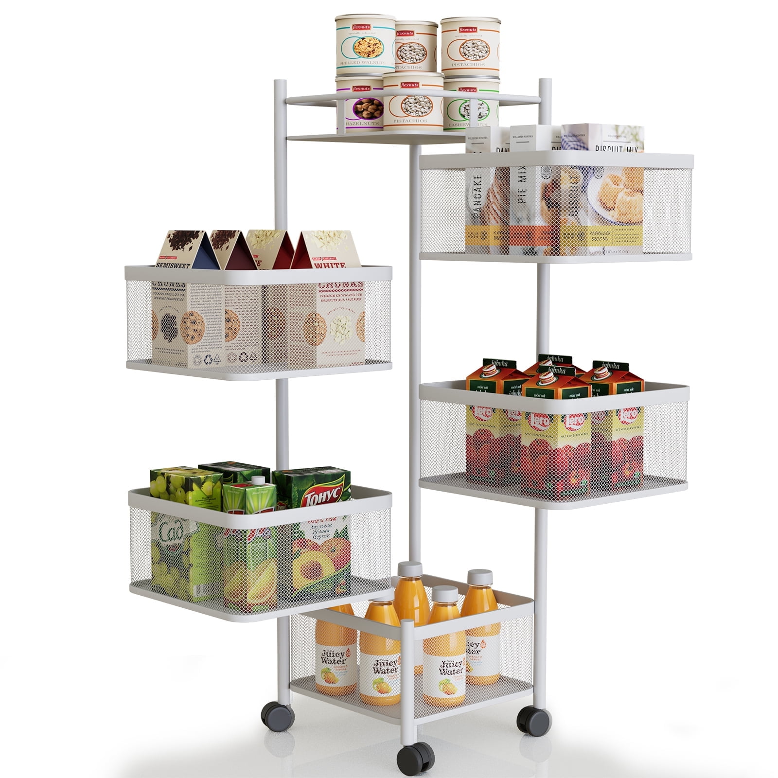 Three Star Kitchen Storage Cart, 5 Swivel Shelves, Rolling Wheels with ...