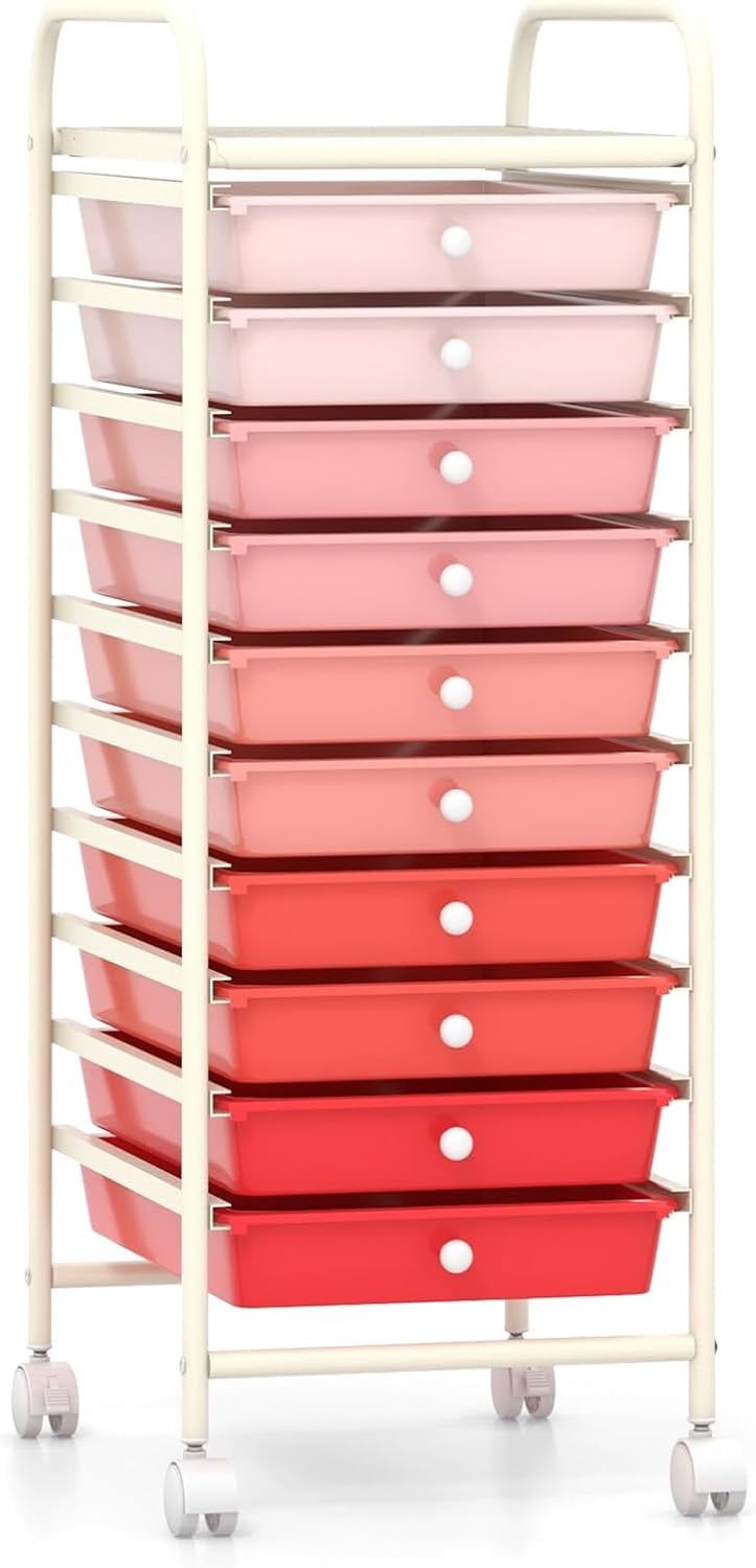 Storage Cart with 10 Drawers, 10 Tiers Rolling Drawer Cart with 2 ...