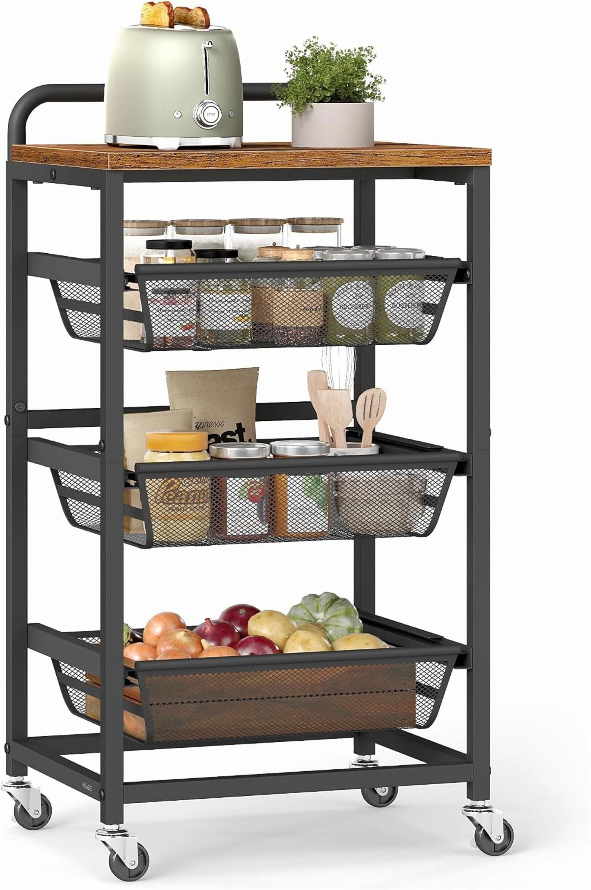 Storage Cart with Pull-Out Baskets, 4-Tier Kitchen Cart with Wheels ...