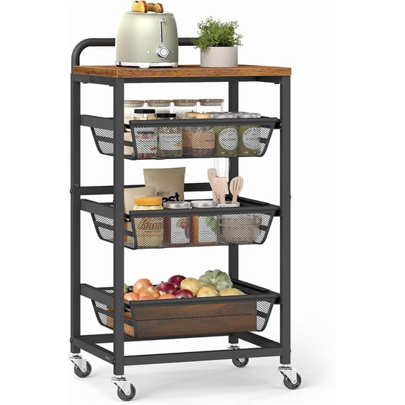 Storage Cart with Pull-Out Baskets, 4-Tier Kitchen Cart with Wheels ...
