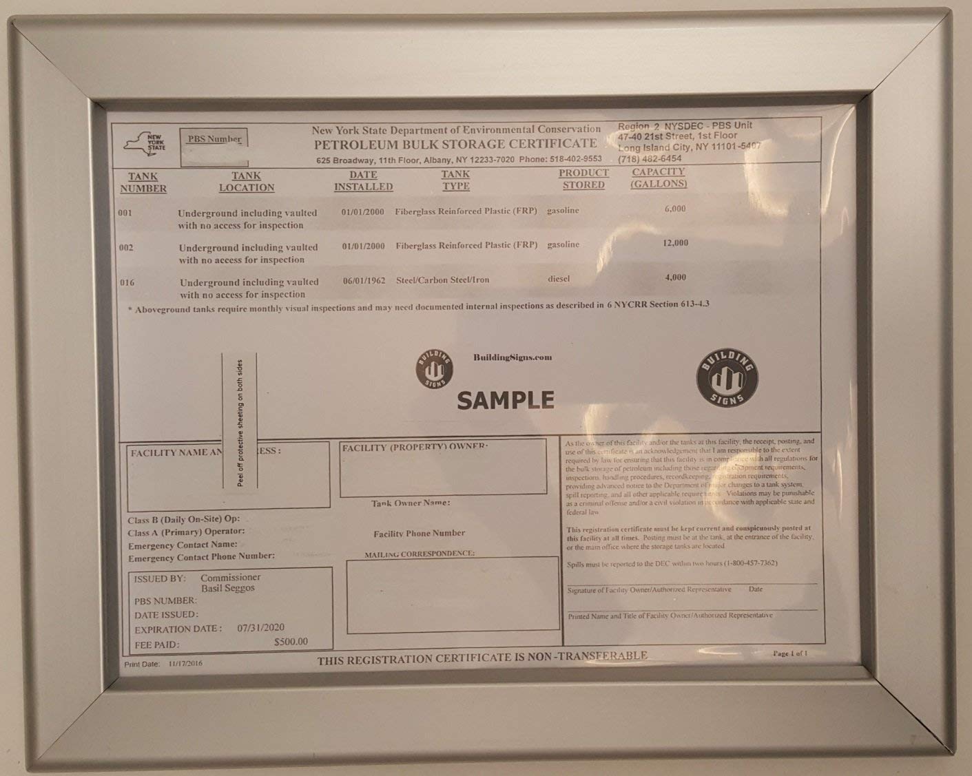 Storage Certificate frame 8.5 x 11 NY ( Heavy Duty ) - Walmart.com