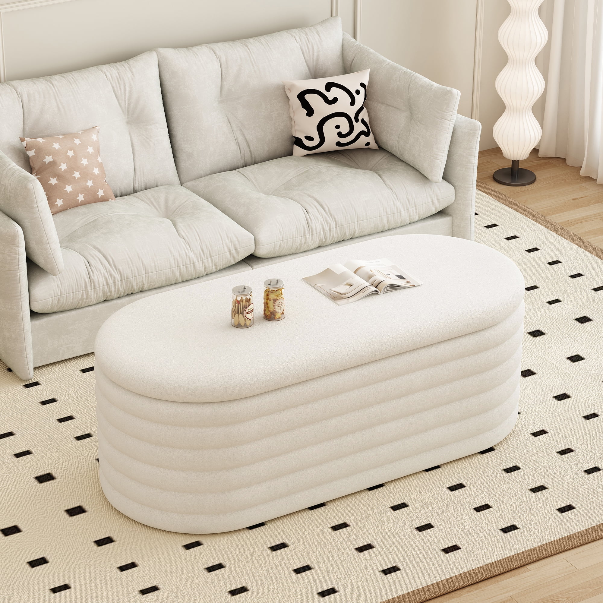 Storage Chenille Ottoman Bench Upholstered Fabric Storage Bench End of ...