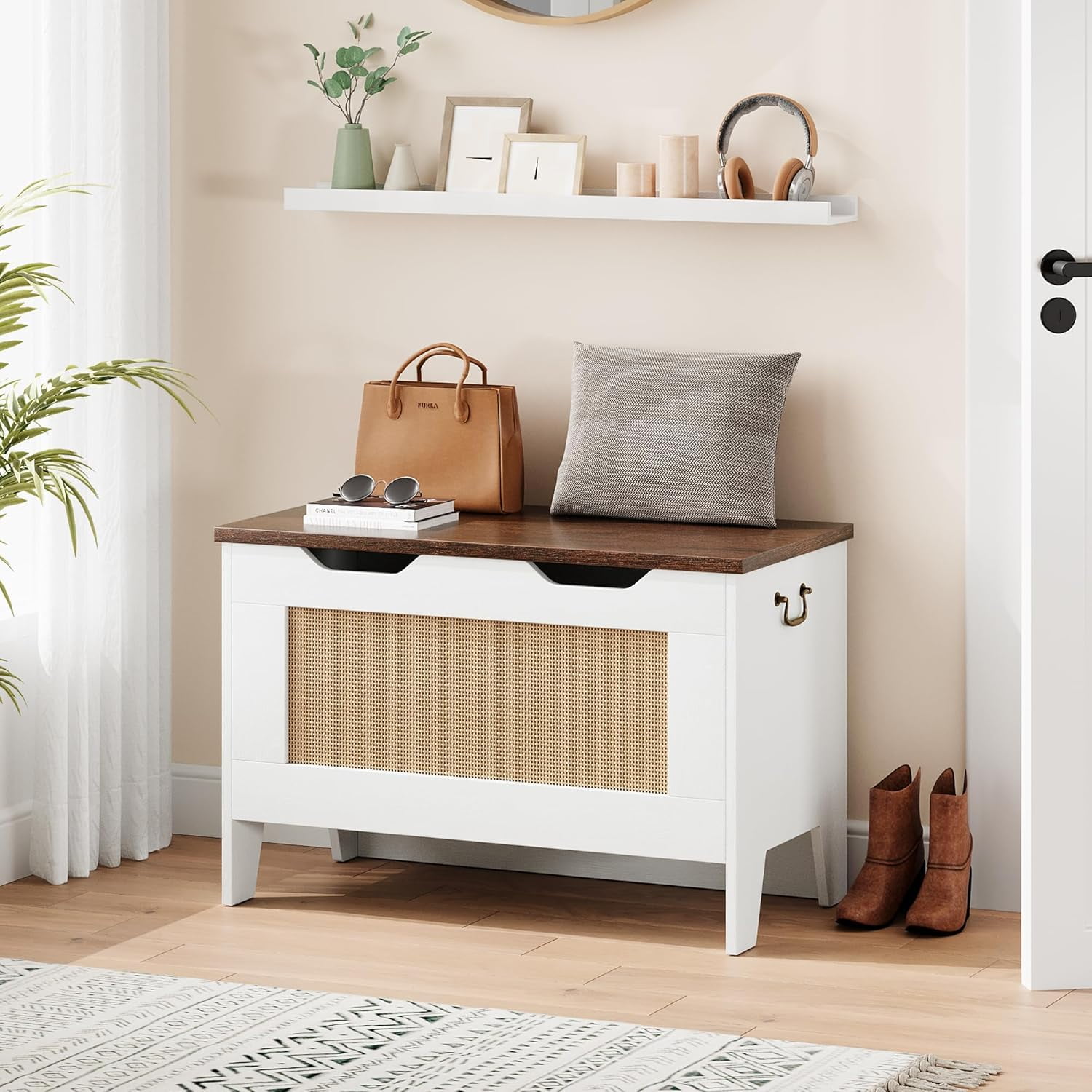 Storage Chest,24.8 In Storage Trunk with Safety Hinges,Wooden Storage ...