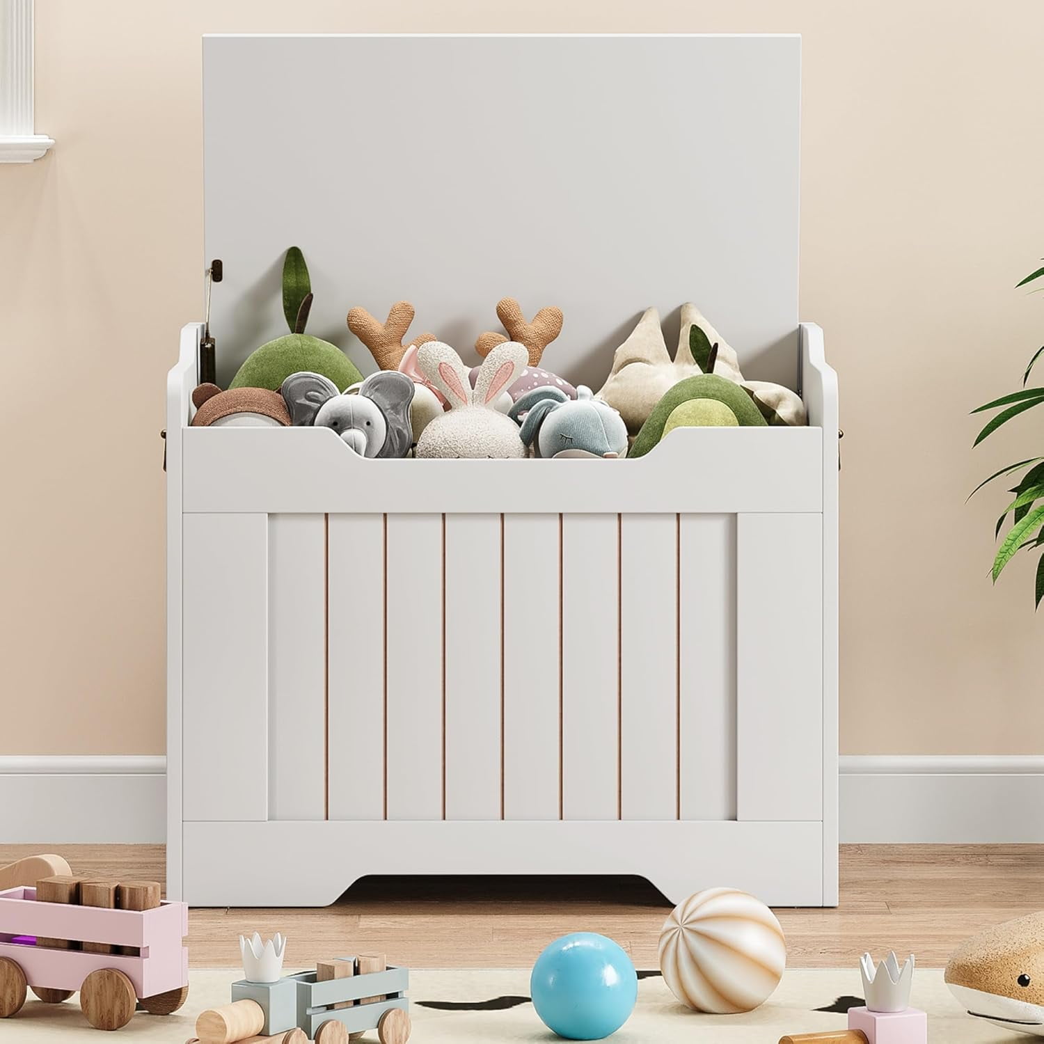 Storage Chest 24.8"x13.8"x22" Toy Chest with Lids, Wood Toy Organizer ...