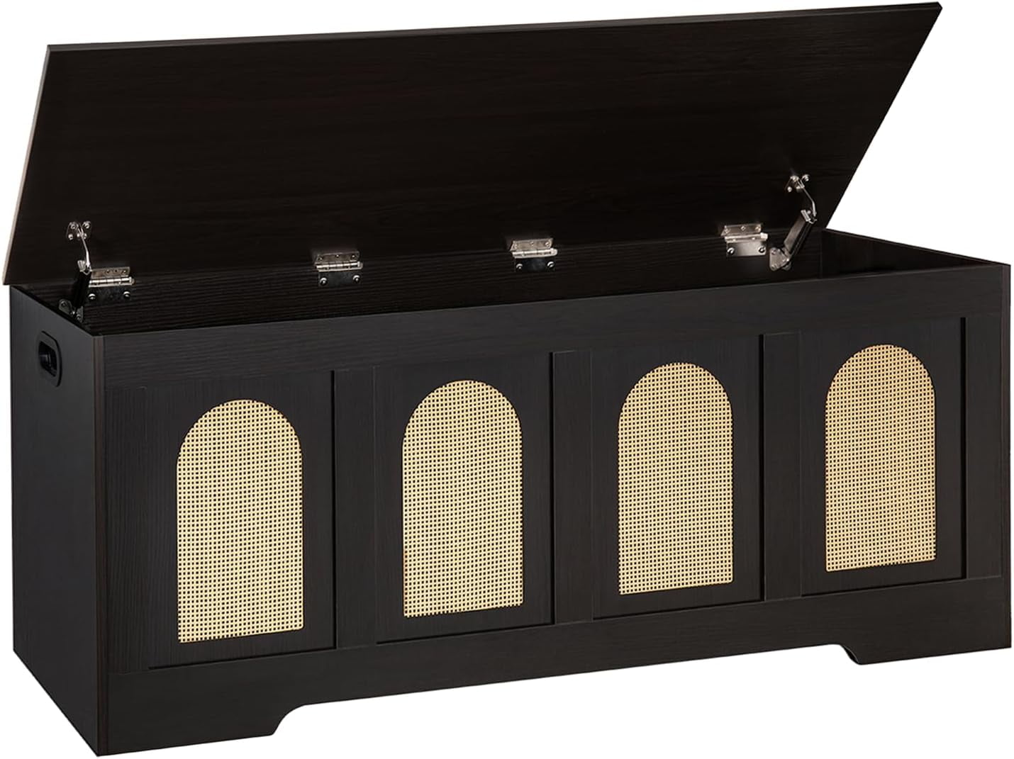 Storage Chest, 47.2" Rattan-Like Toy Box with 2 Safety Hinges, Wooden ...