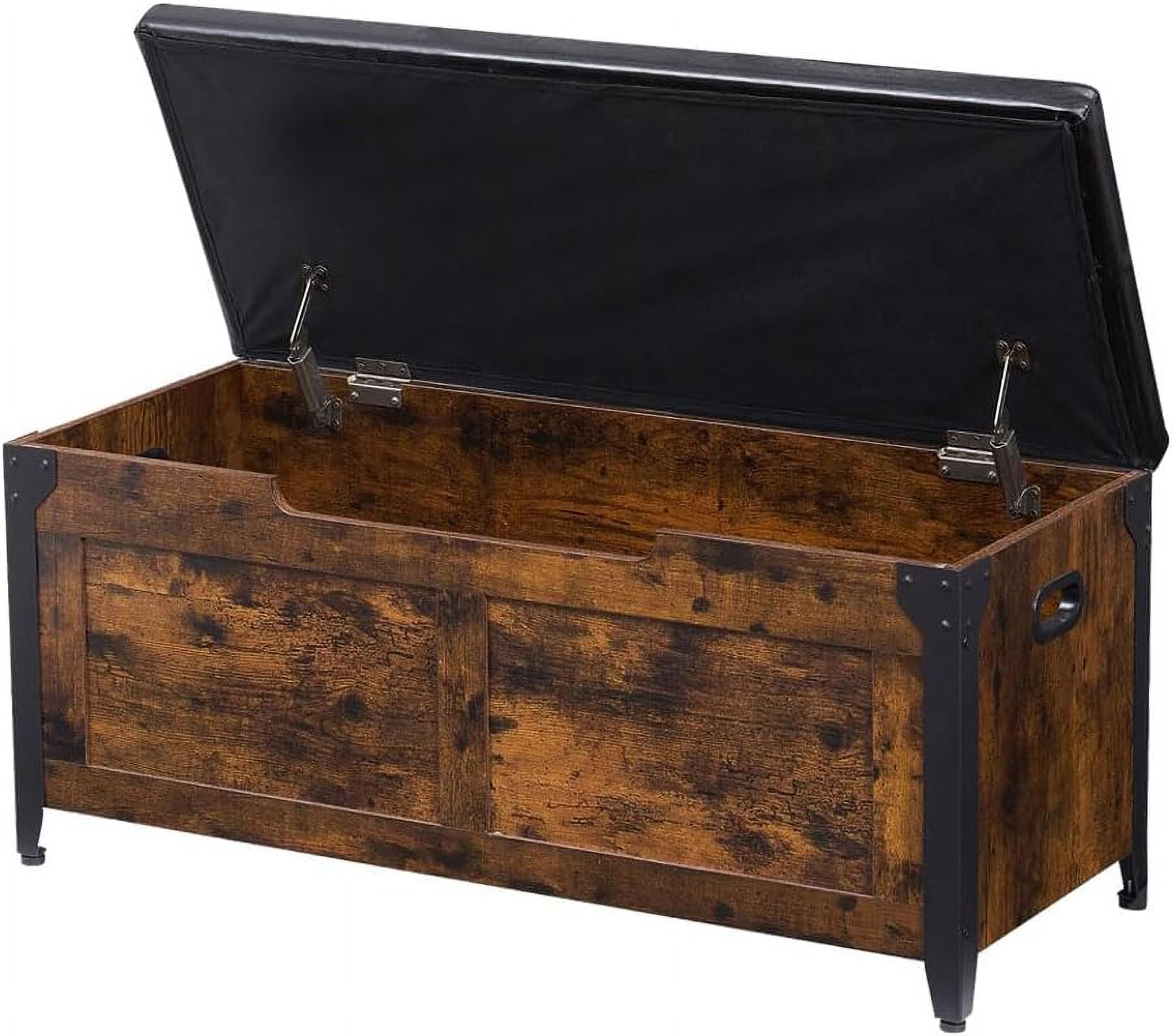 Storage Chest Bench, Leather, Wood, Metal, Flip Top with Safety Hinges ...