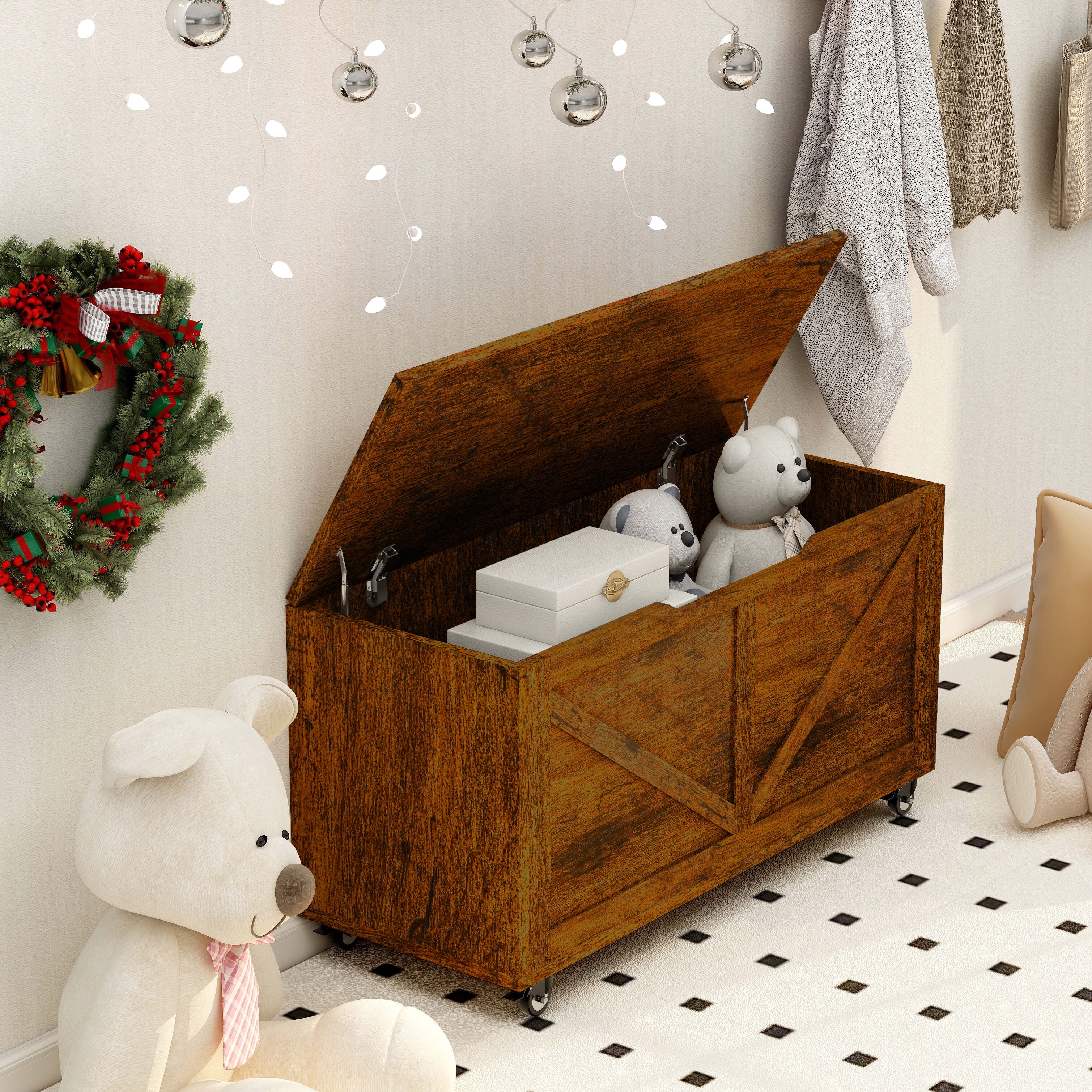 Storage Chest Entryway Shoe Bench Storage Trunk Movable on Wheels ...