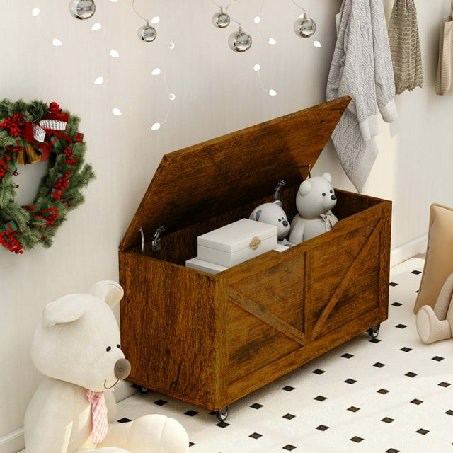 Storage Chest Entryway Shoe Bench Storage Trunk Movable on Wheels ...