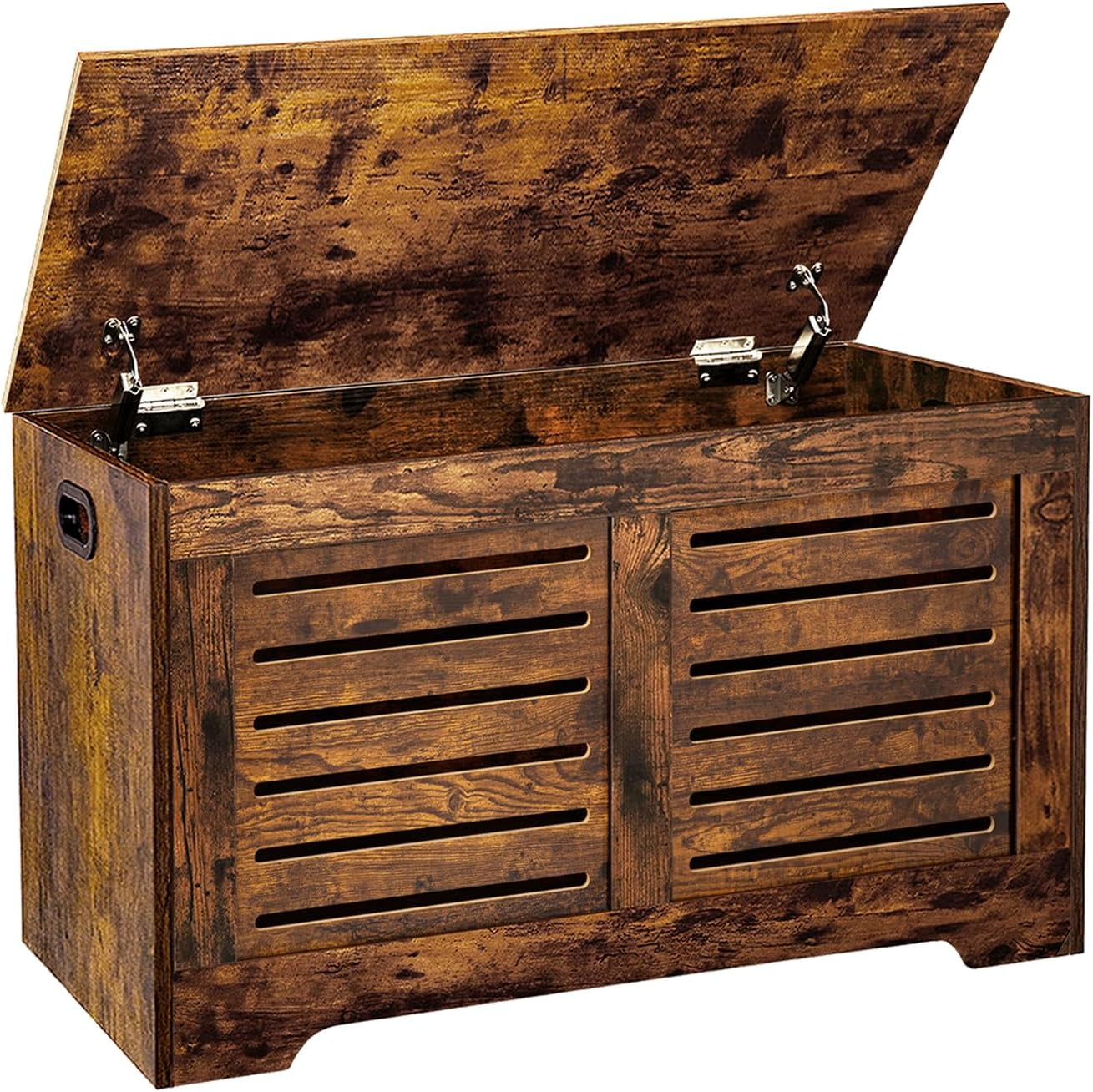 Storage Chest, Flip-Top Wooden Toy Box with 2 Safety Hinges, Retro ...