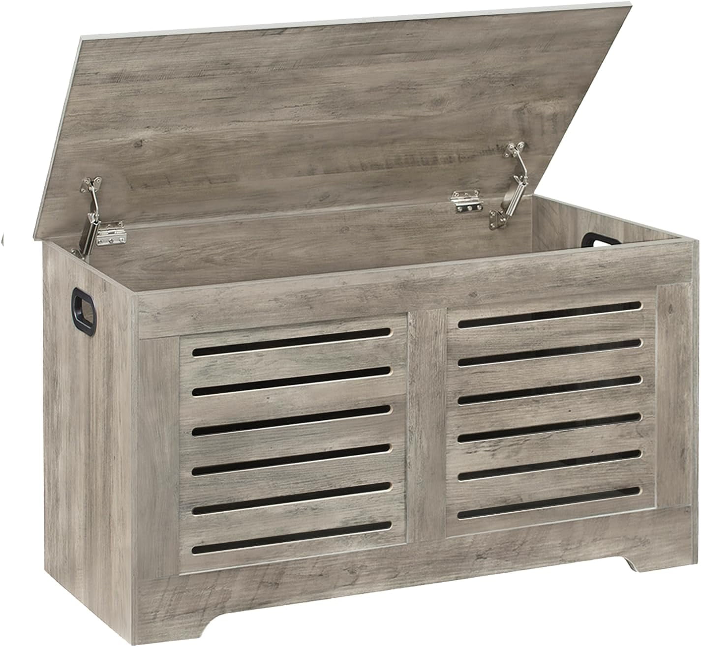 Storage Chest, Flip-Top Wooden Toy Box with 2 Safety Hinges, Retro ...