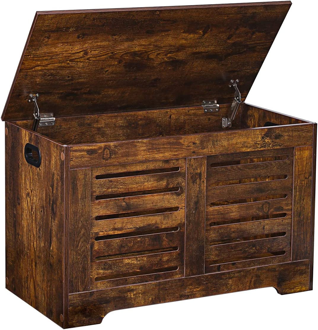Storage Chest, Flip-Top Wooden Toy Box with 2 Safety Hinges, Retro ...