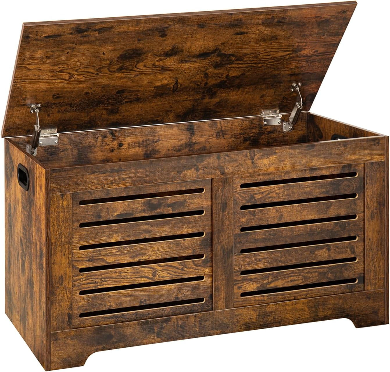 Storage Chest, Flip-Top Wooden Toy Box with 2 Safety Hinges, Retro ...