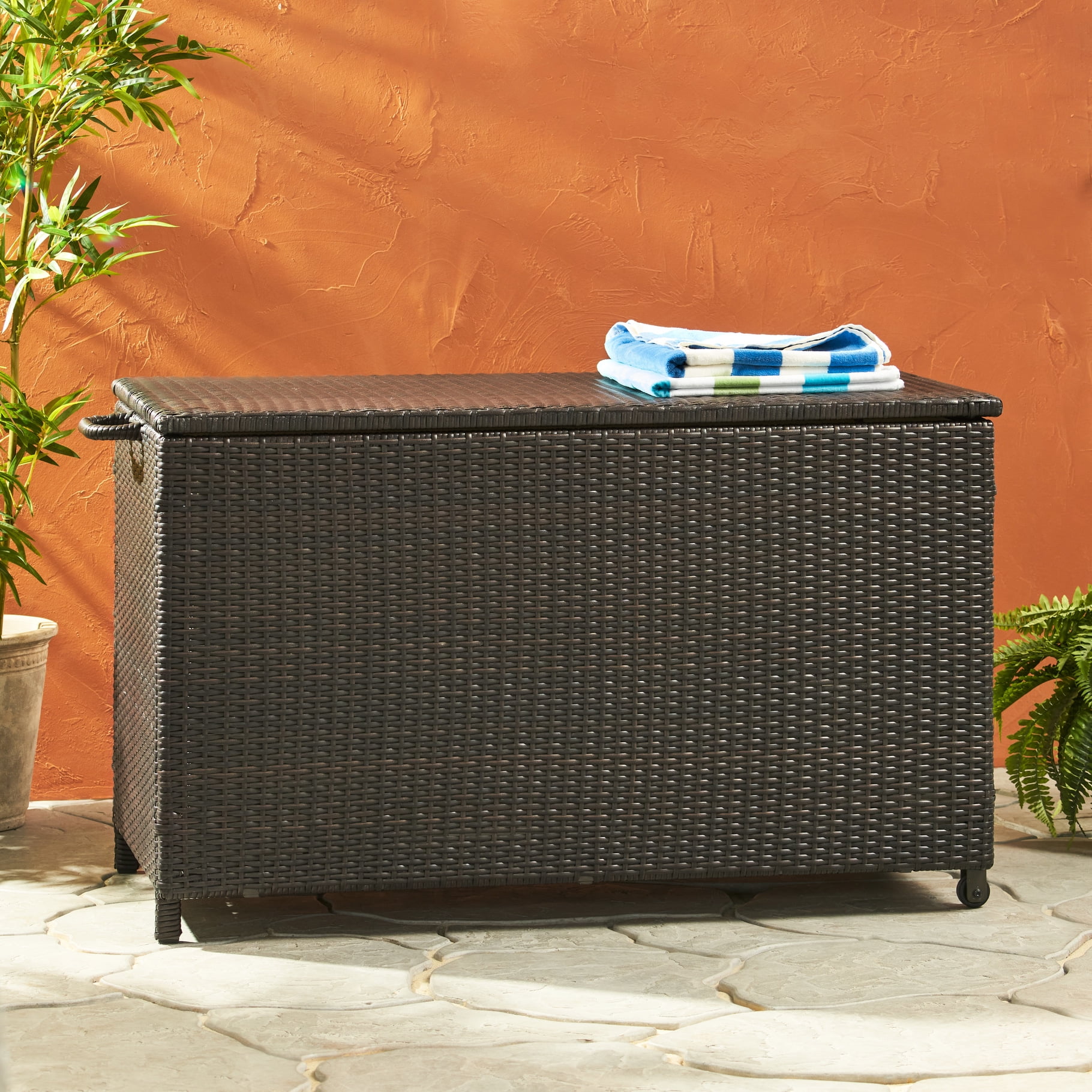 Storage Chest With Aluminum Frame And Wheels For Outdoor Use - Brown ...