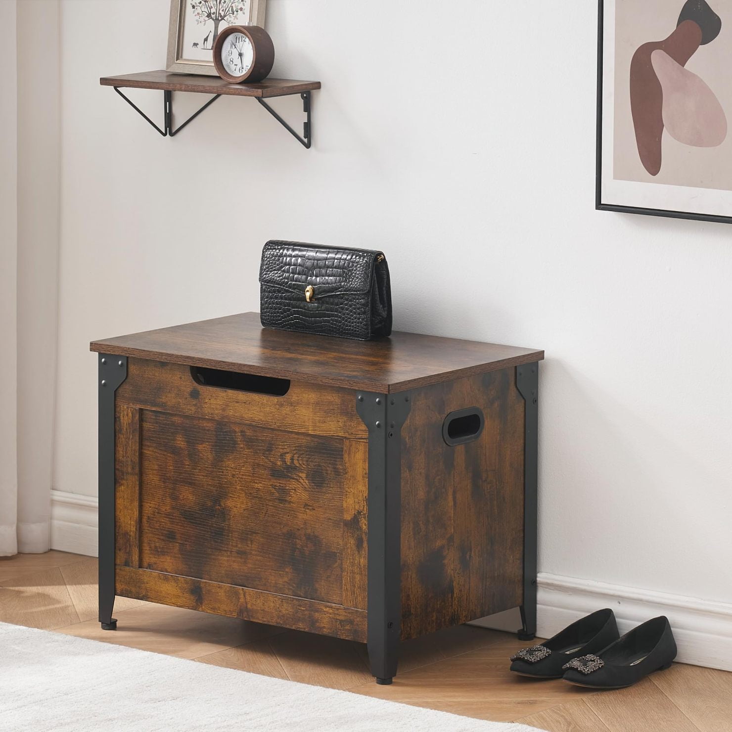 Storage Chest, Wooden Storage Trunk with 2 Safety Hinges, Farmhouse ...