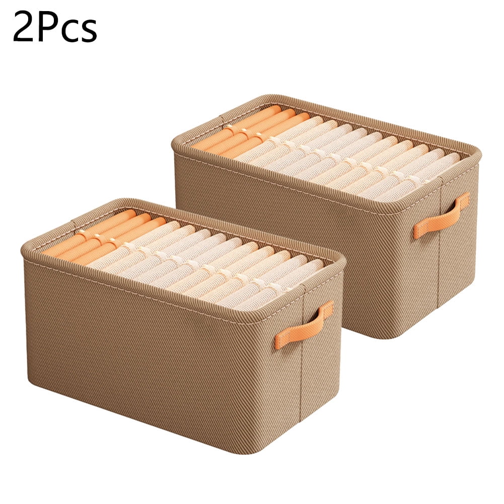 Storage Baskets for Shelves with Metal Frame-2Pack Closet Storage Bins ...