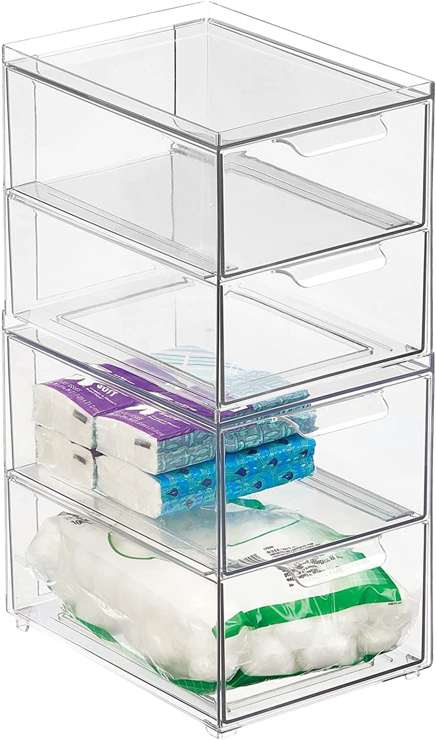 Storage Containers Box with 2 Pull-Out Drawers - Stacking Plastic ...