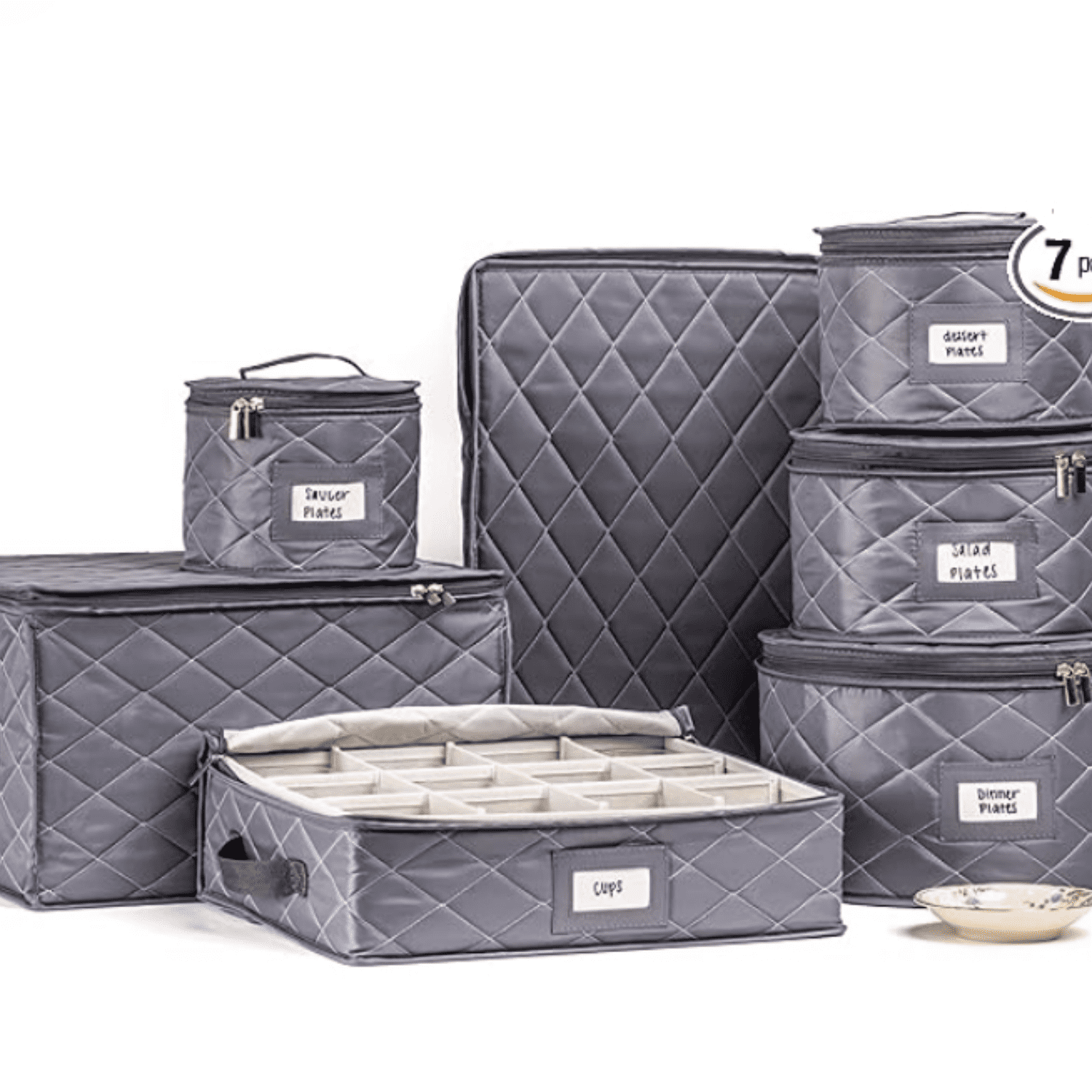 Storage Containers Quilted. 7PC Dishes Storage Kit with 48 Cut-to-Size ...